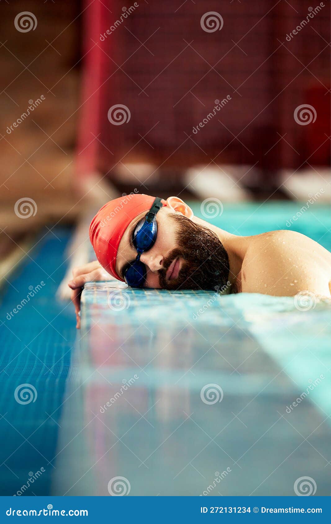 The Swimmer Rests with His Head on the Edge of the Pool, the Swimmer ...