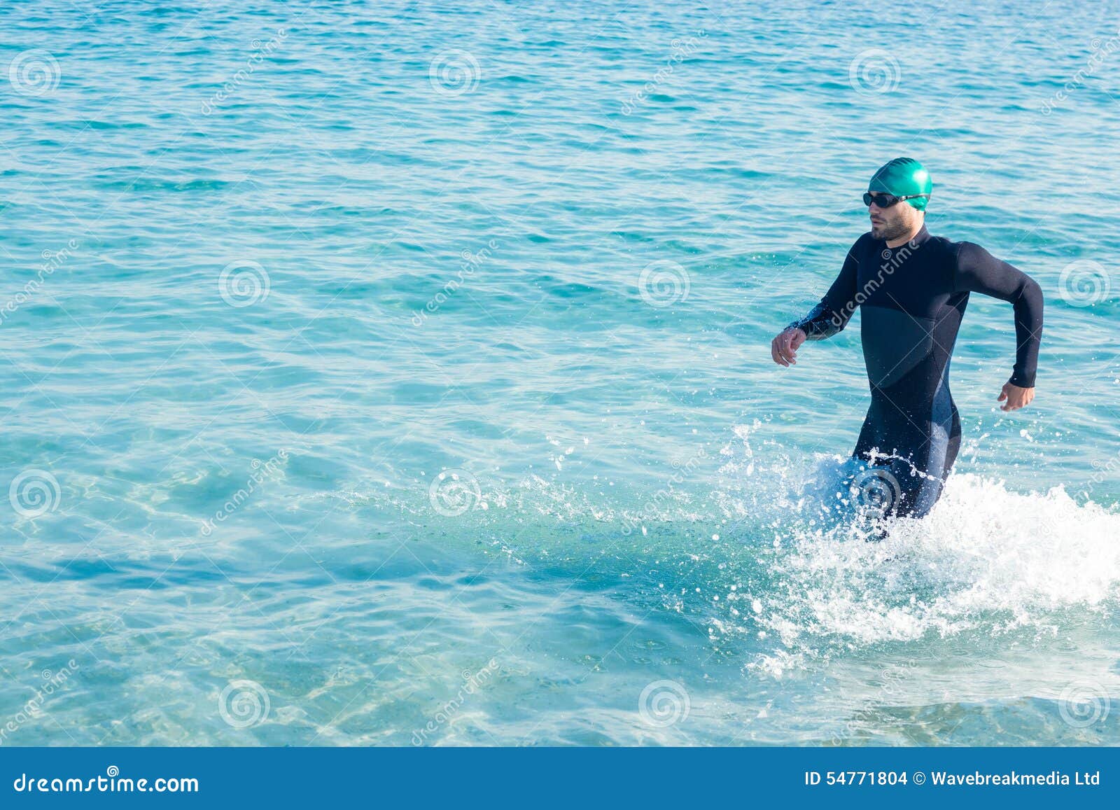 Swimmer Running in the Ocean Stock Photo - Image of running, sporty ...