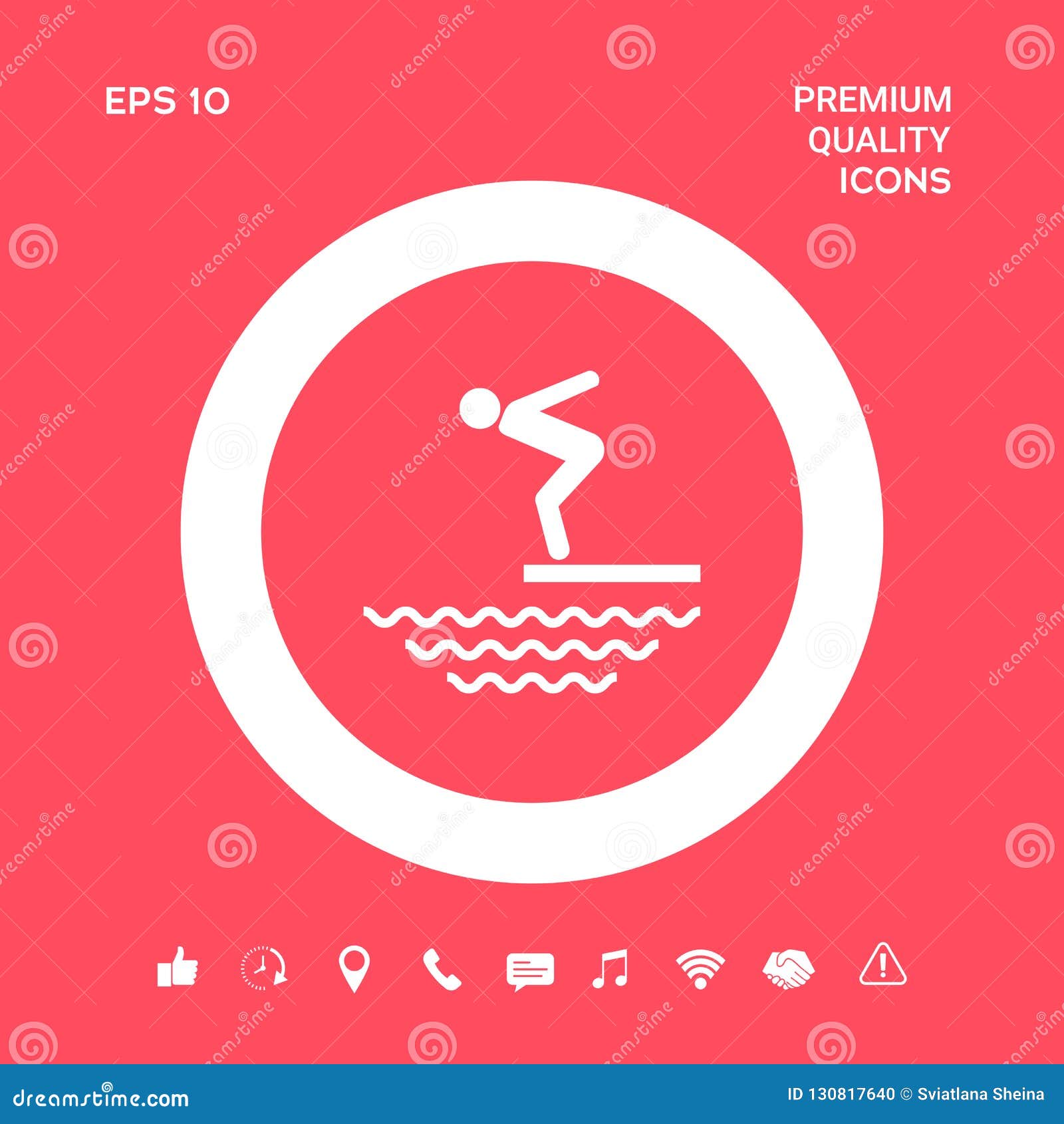Swimmer on a Springboard, Jumping into the Water - Icon Stock Vector ...