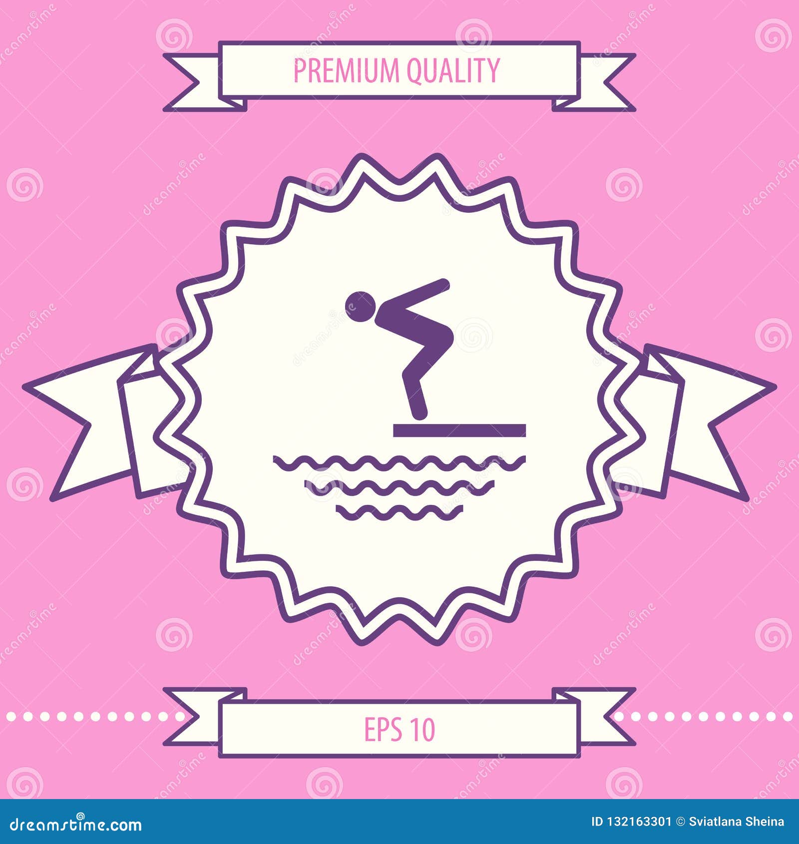 Swimmer on a Springboard, Jumping into the Water - Icon Stock Vector ...