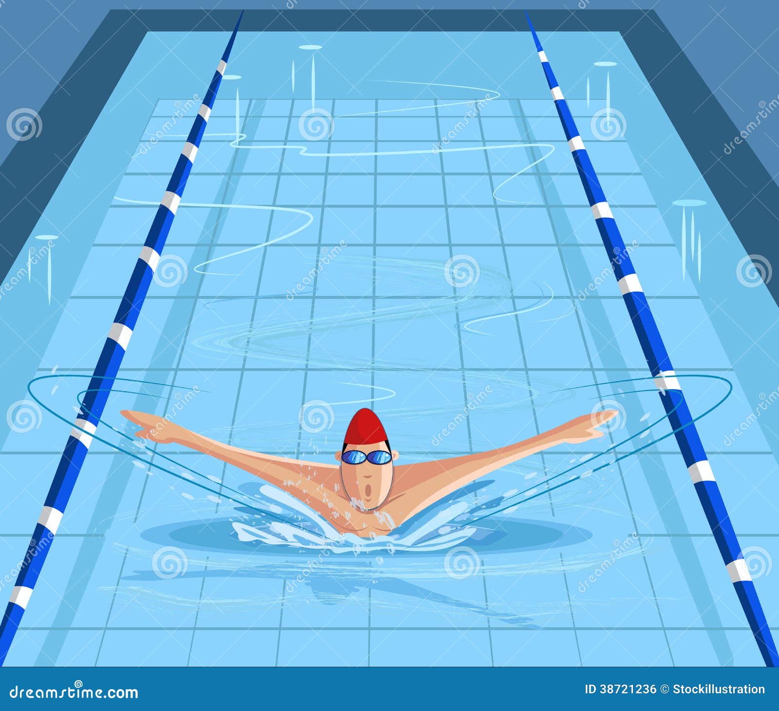 Cartoon Young Swimmer In The Swimming Pool Vector Illustration ...