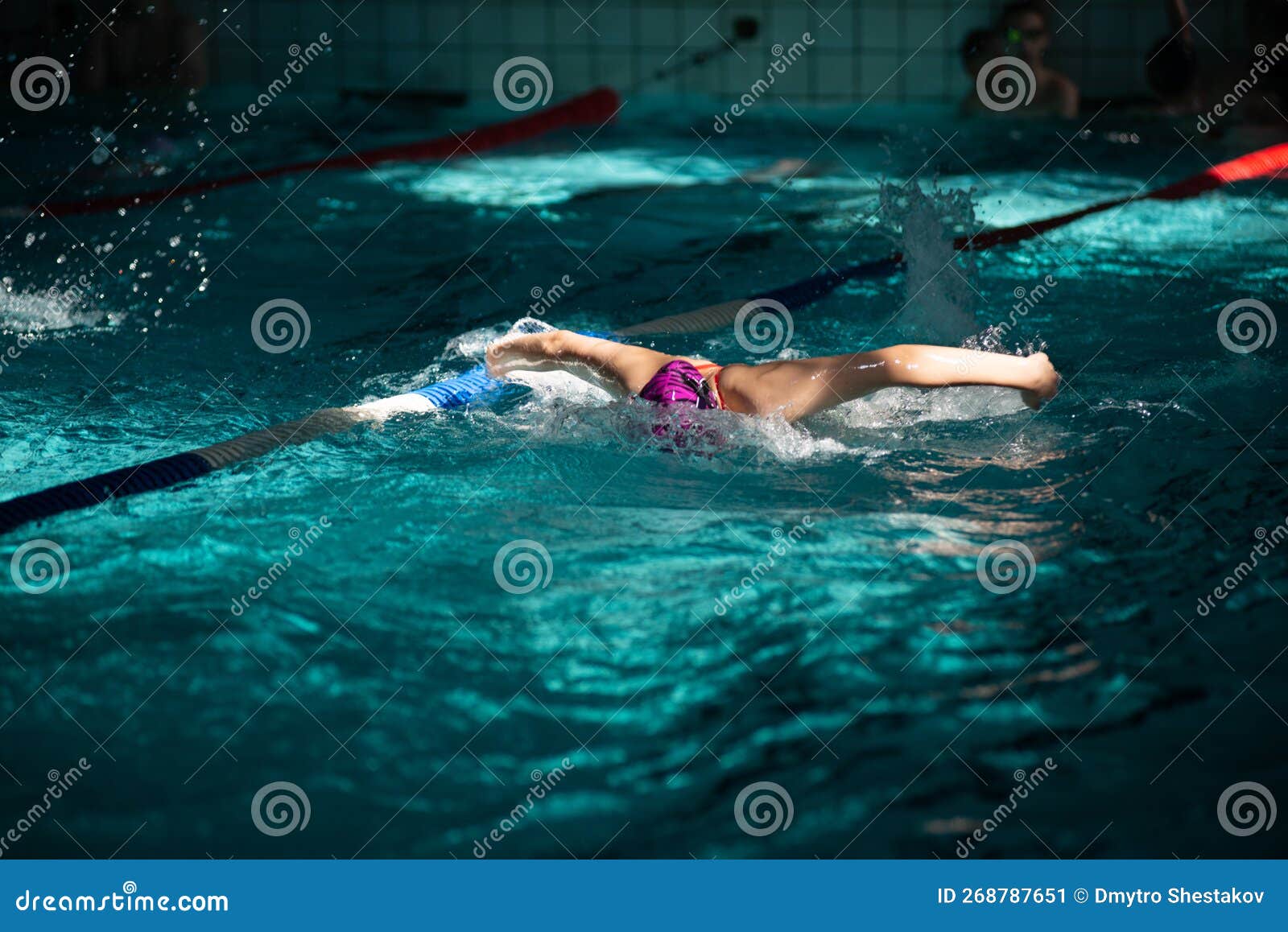 Swimmer Swims Butterfly Swimming Style in the Pool in Beautiful ... Swimmer Swims Butterfly Swimming Style in the Pool in Beautiful ...