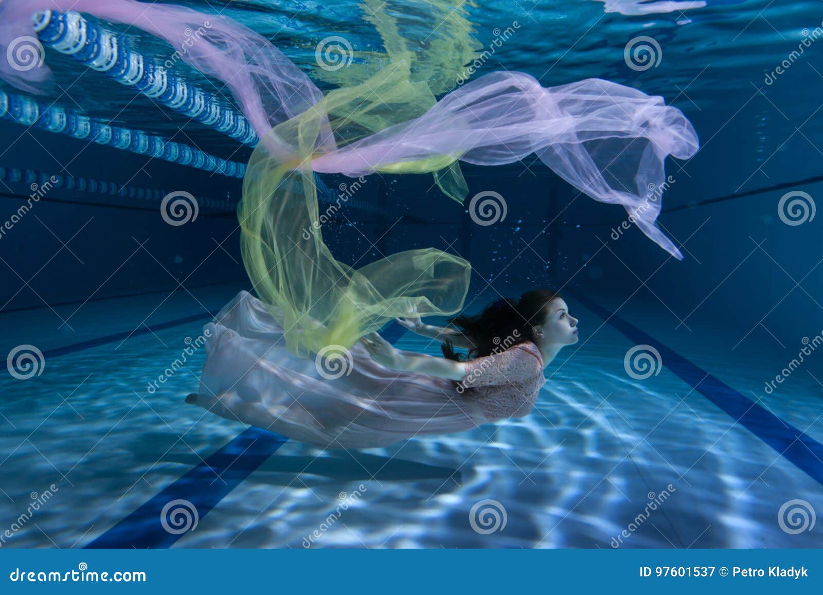 Swimmer Underwater Playing with Cloth. Stock Image - Image of float ...