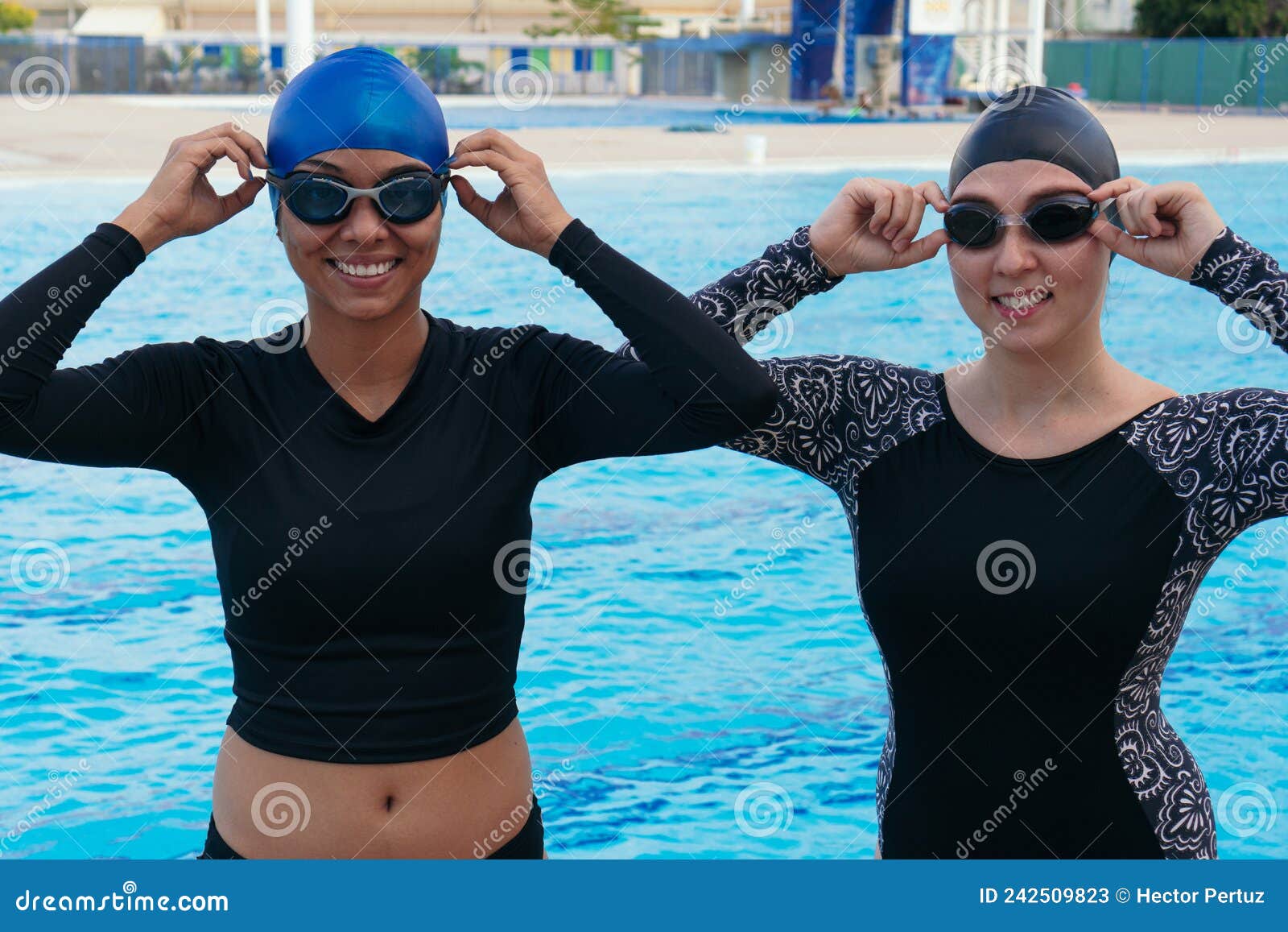 Swimmers Putting on Goggles before Training in Pool Stock Image - Image ...