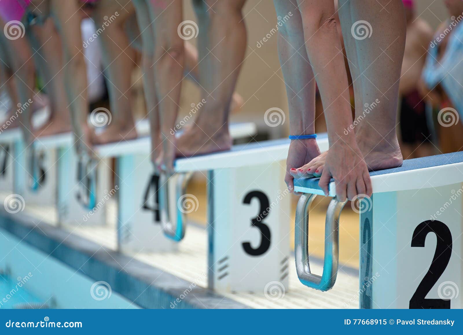 Swimmers on the Starting Blocks Stock Image - Image of movement, pool ...