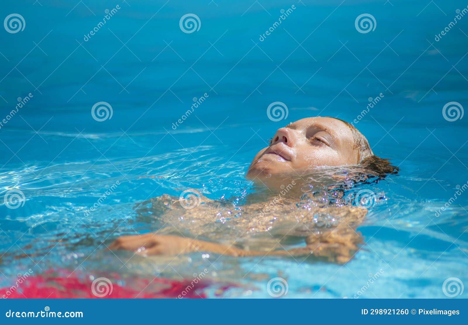 Swimming on the Back in the Refreshingly Pool Stock Photo - Image of ...