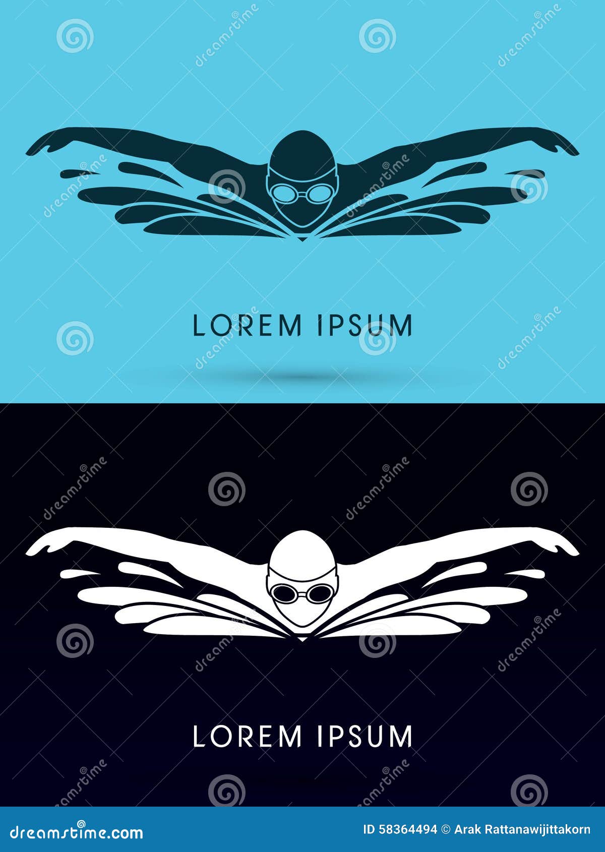 Swimming Butterfly stock vector. Illustration of logo - 58364494
