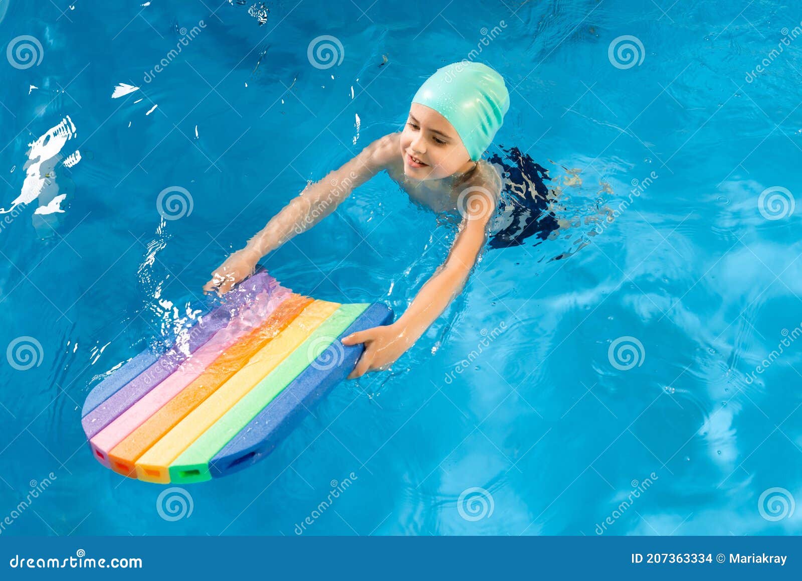 Swimming Class. Close Up of Kids Practicing Flutter Kick with Kick ...