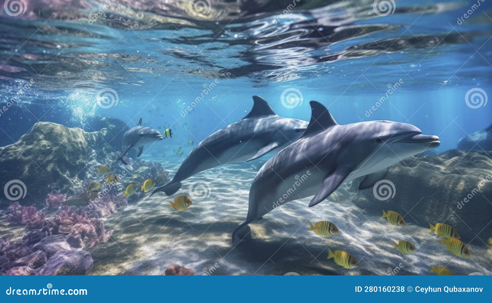 Swimming Dolphins, Underwater World, Clear Water, Front View, AI ...