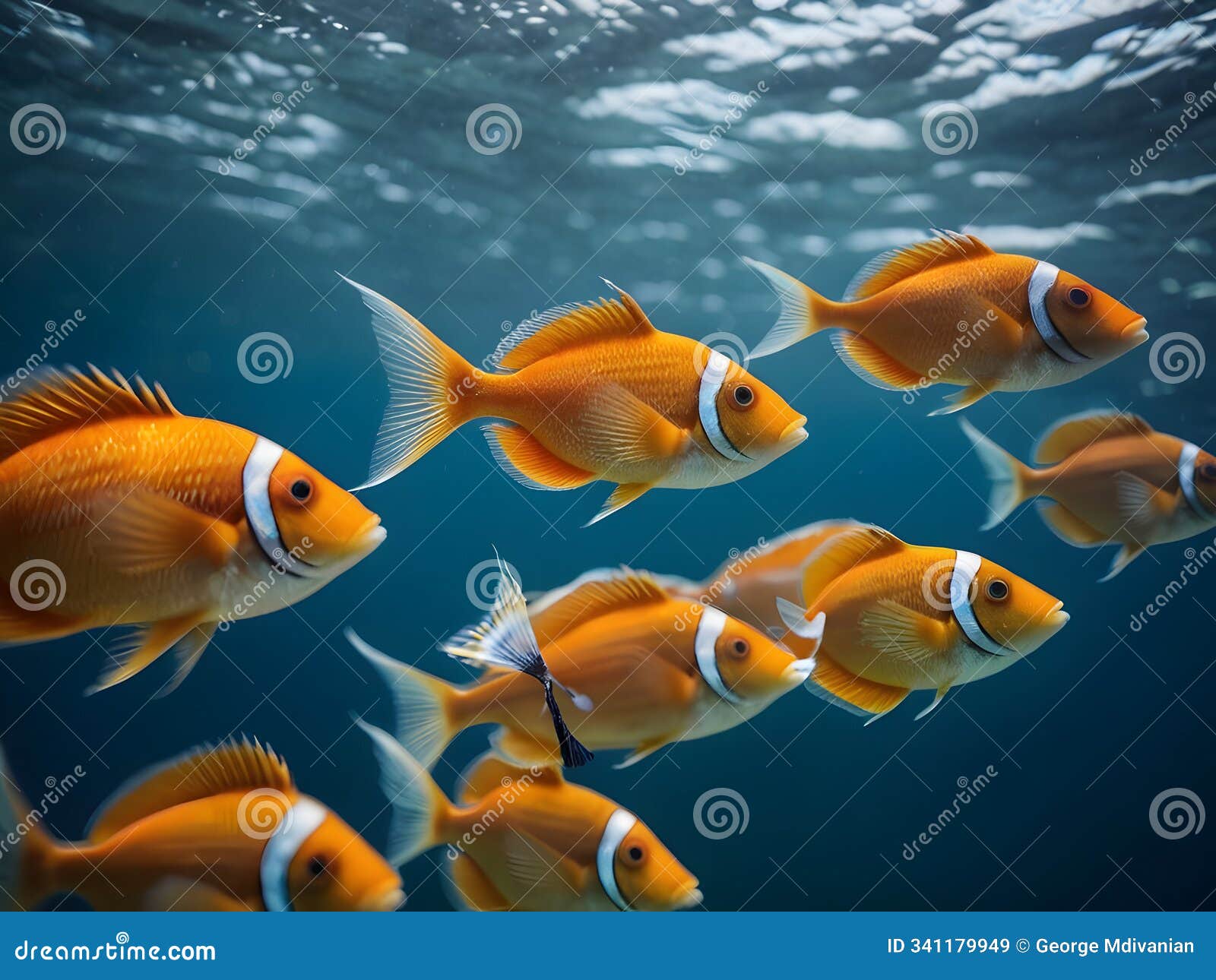 Swimming fishes in the sea stock illustration. Illustration of light ...