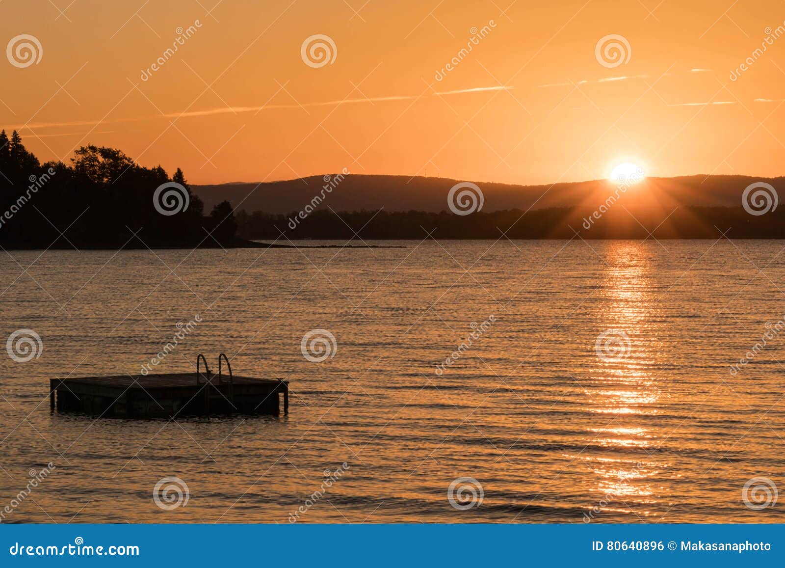 Swimming Float and Lake in Vermont at Sunset Stock Photo - Image of ...