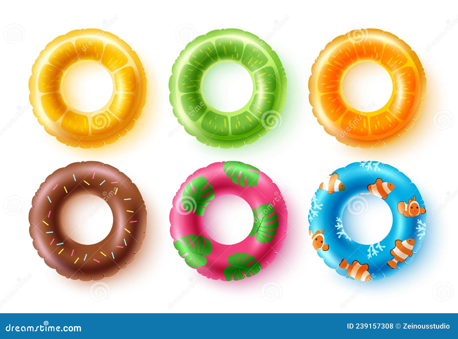 Swimming Floater Vector Set Design. Inflatable 3d Floaters In Fruit ...
