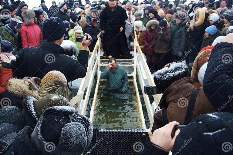 Swimming in the Ice-hole on Epiphany Editorial Stock Photo - Image of ...