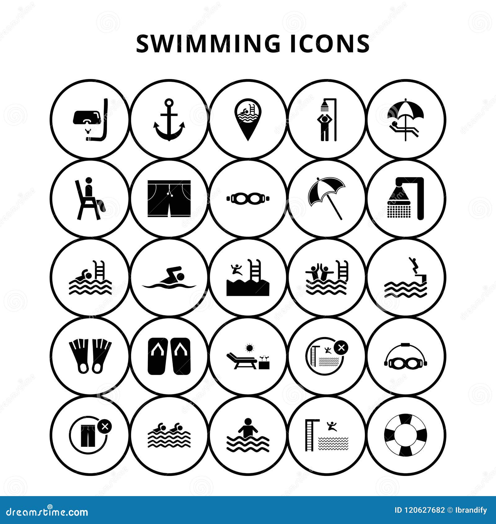 Swimming Icons stock vector. Illustration of glass, collection - 120627682