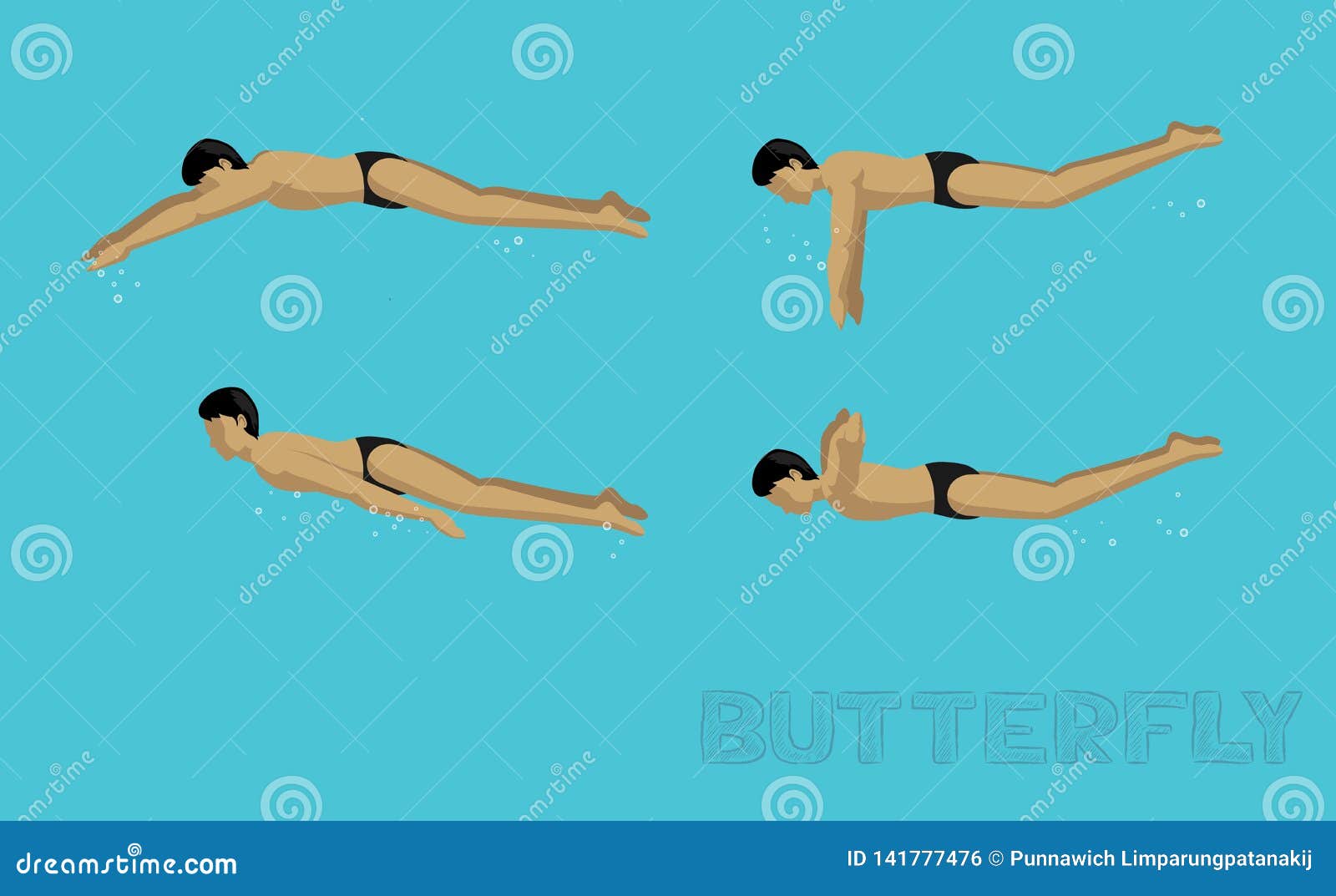 Swimming Style Butterfly Motion Sequence Man Animation Set Stock Vector ...