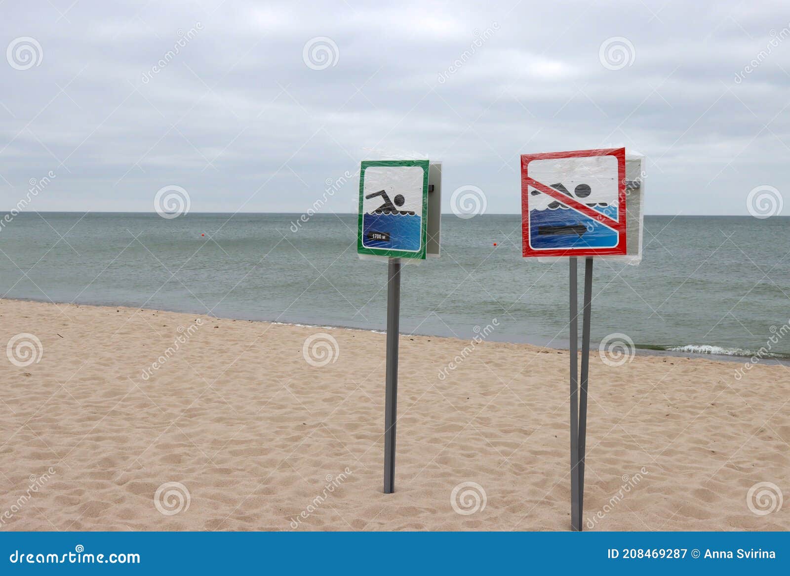 Swimming Permitted Sign. No Dog Allowed Sign On Sea Beach. No Dog Sign ...
