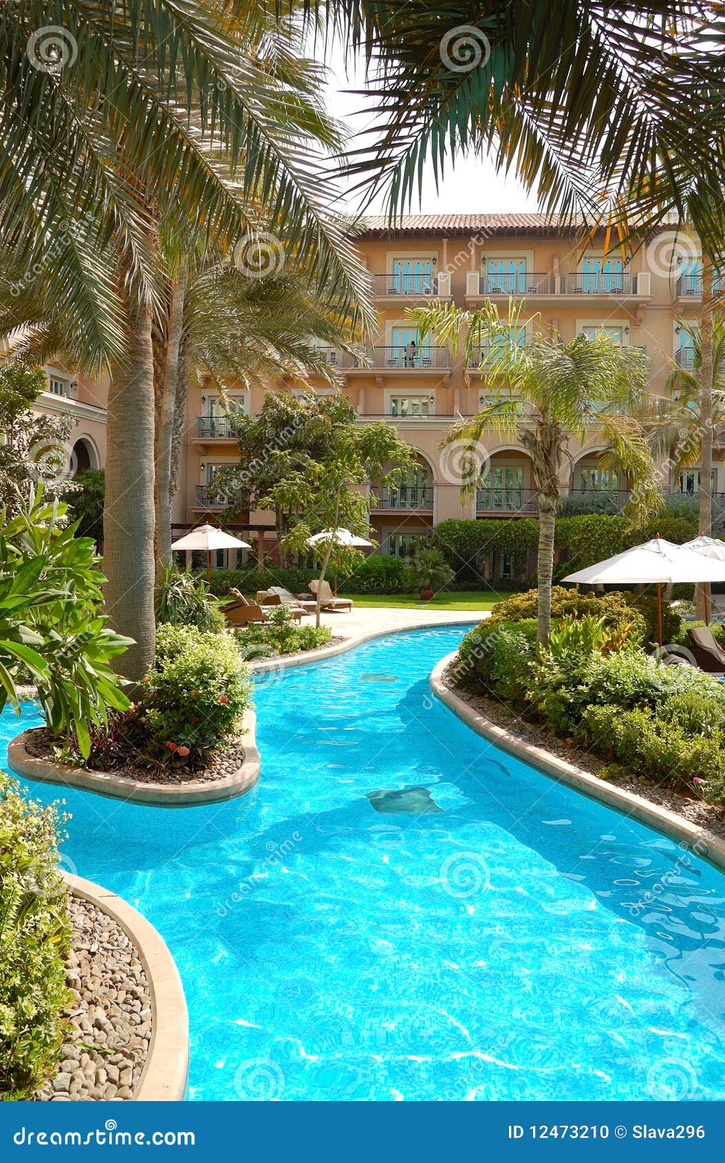 Swimming Pool Area at Luxury Hotel Stock Photo - Image of lader, chair ...