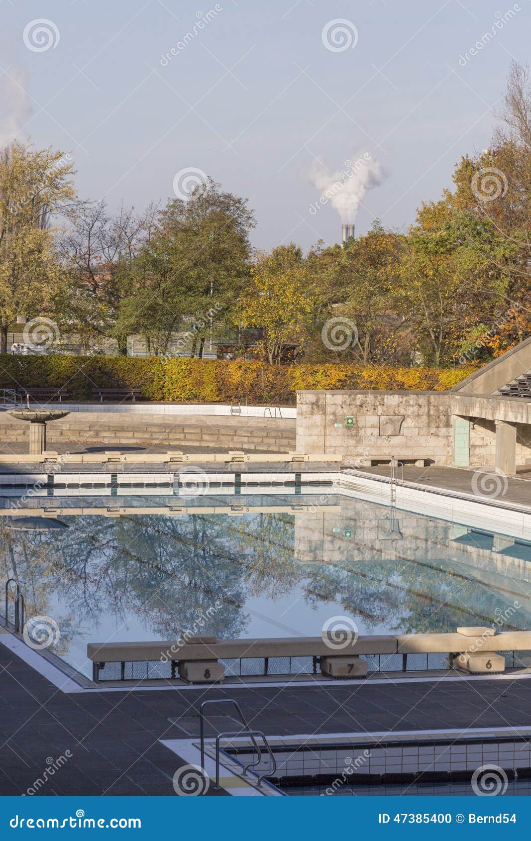 Swimming pool in autumn editorial image. Image of blocks - 47385400