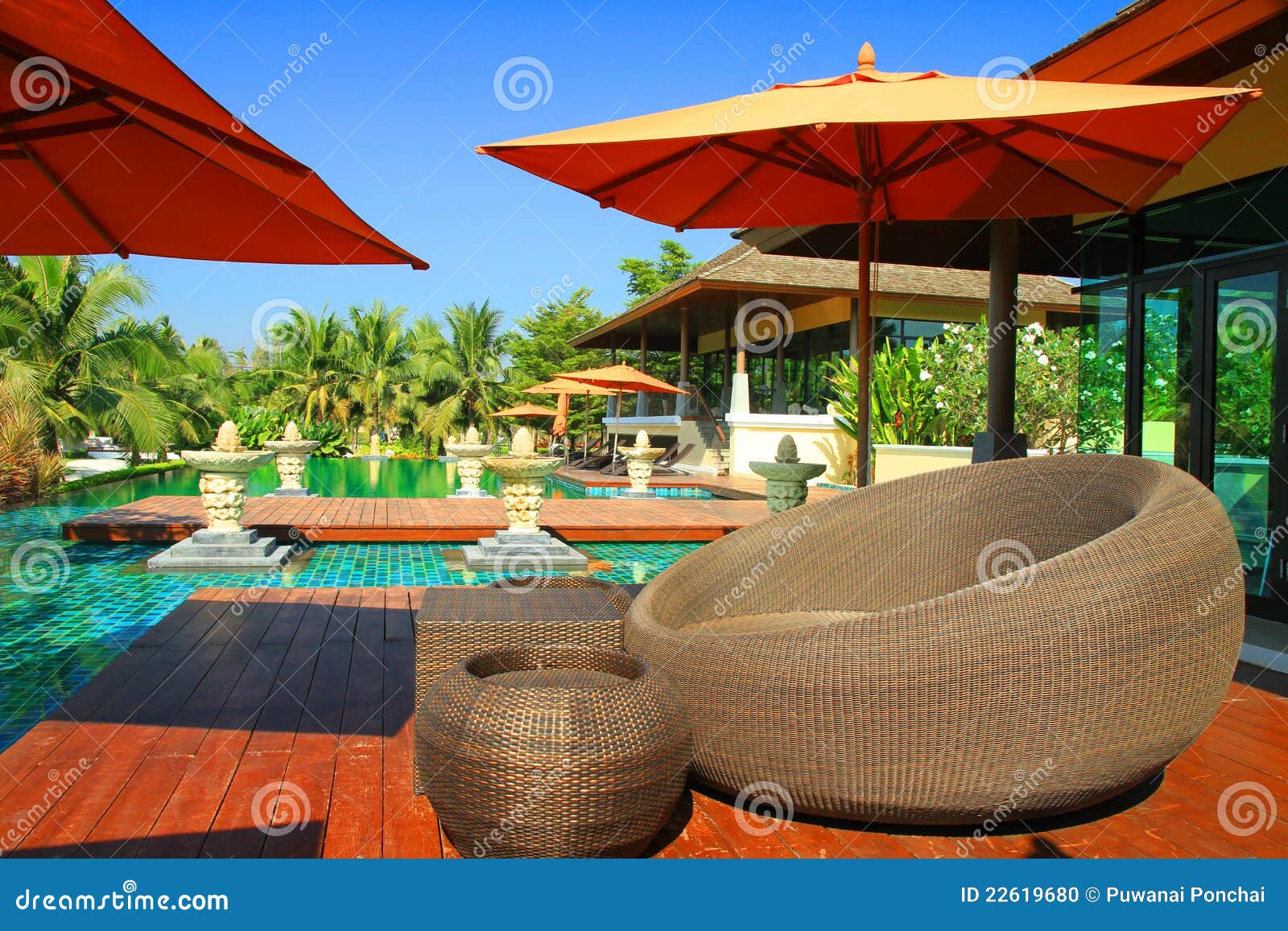 Swimming Pool and Bali Style Stock Photo - Image of deckchair, aqua ...