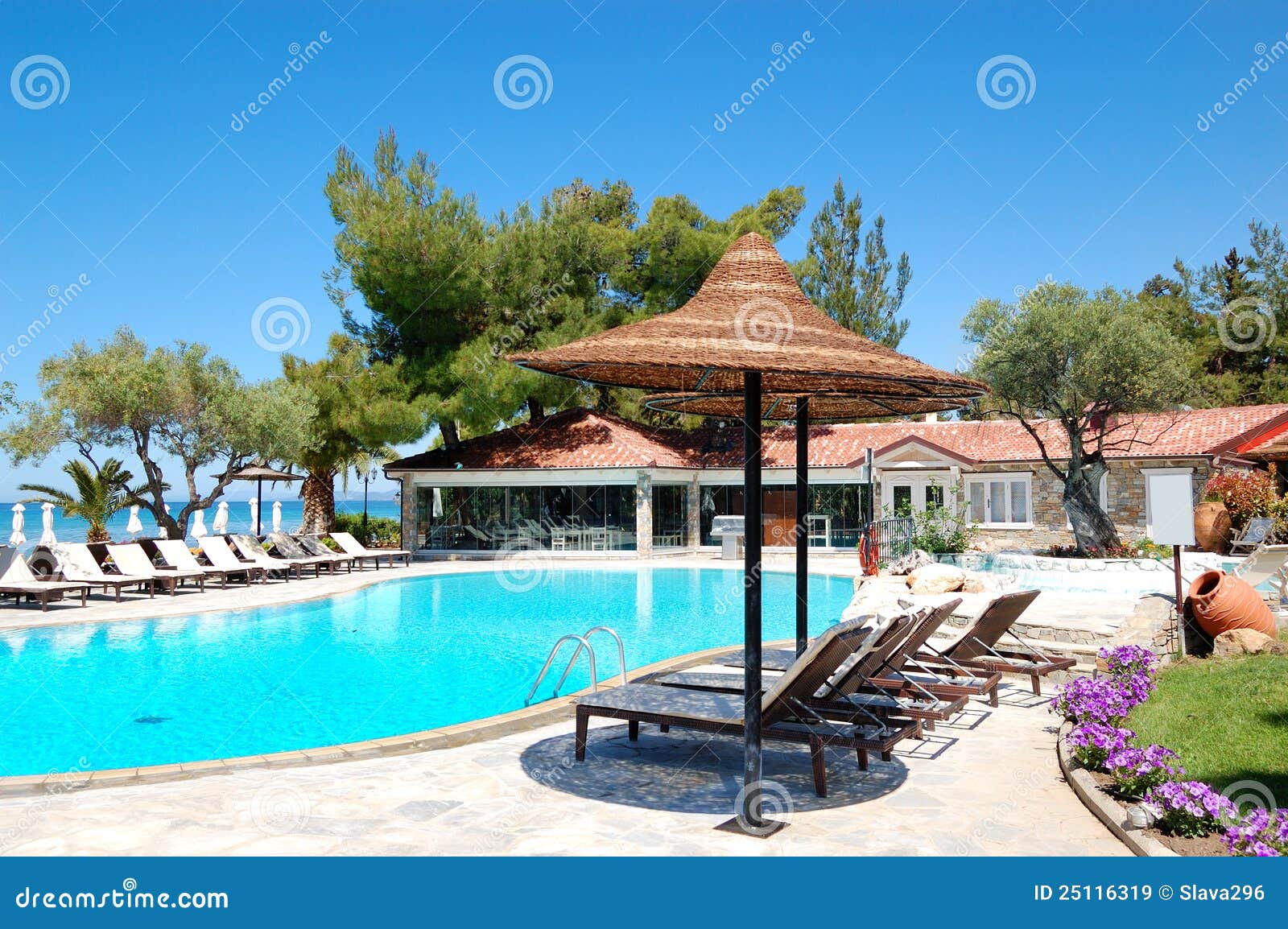 Swimming Pool and Bar by a Beach Stock Image - Image of holiday, island ...