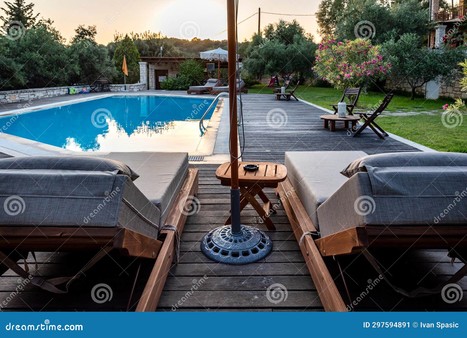 Swimming Pool and Beds for Relaxing Stock Image - Image of furniture ...