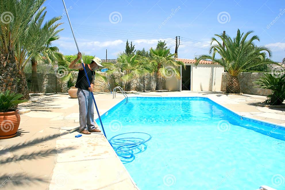 Swimming pool cleaner stock image. Image of house, tree - 5889627