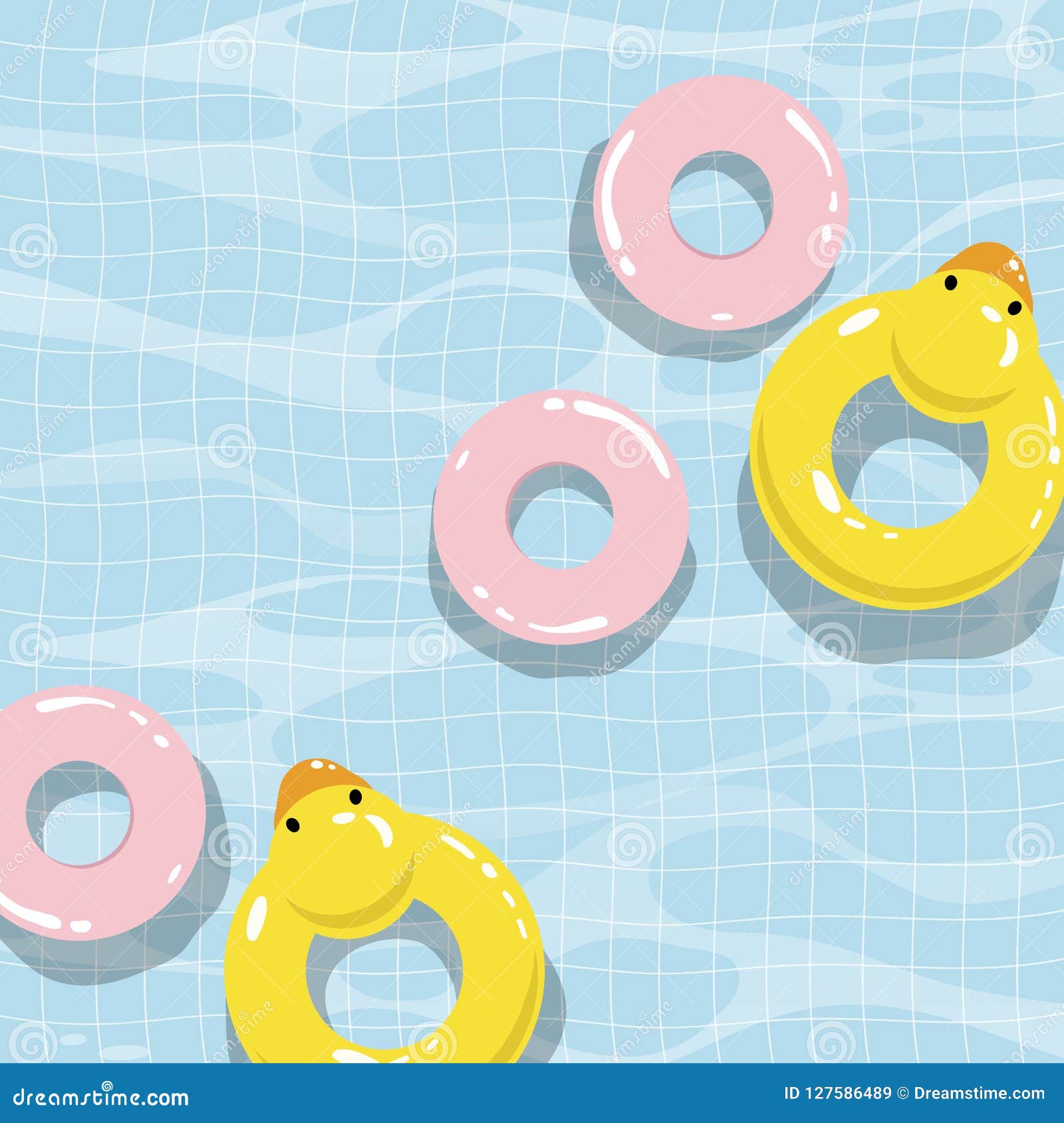 Swimming Pool with Colorful Floats, Top View Vector Illustration Stock ...