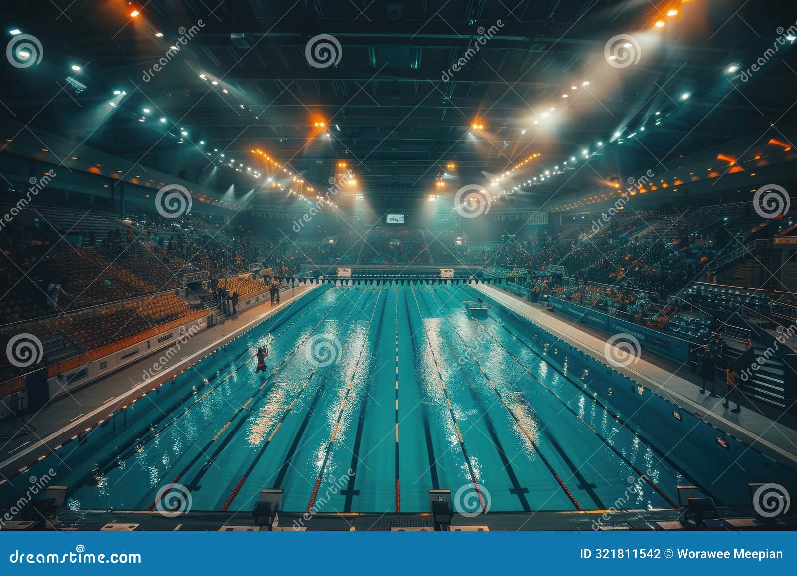 A Swimming Pool with a Crowd of People Watching Stock Photo - Image of ...