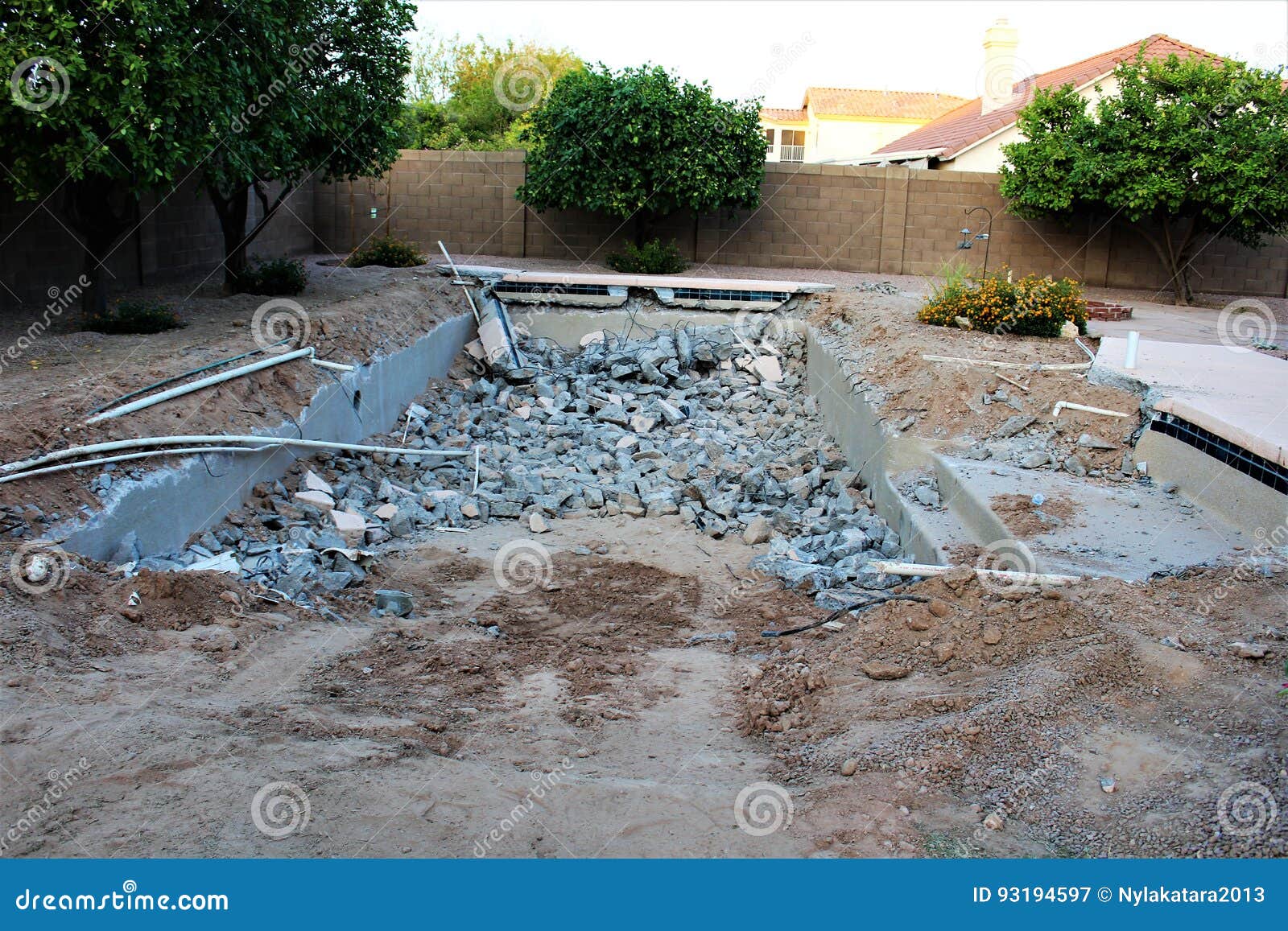 Swimming pool demolition stock image. Image of swimming - 93194597