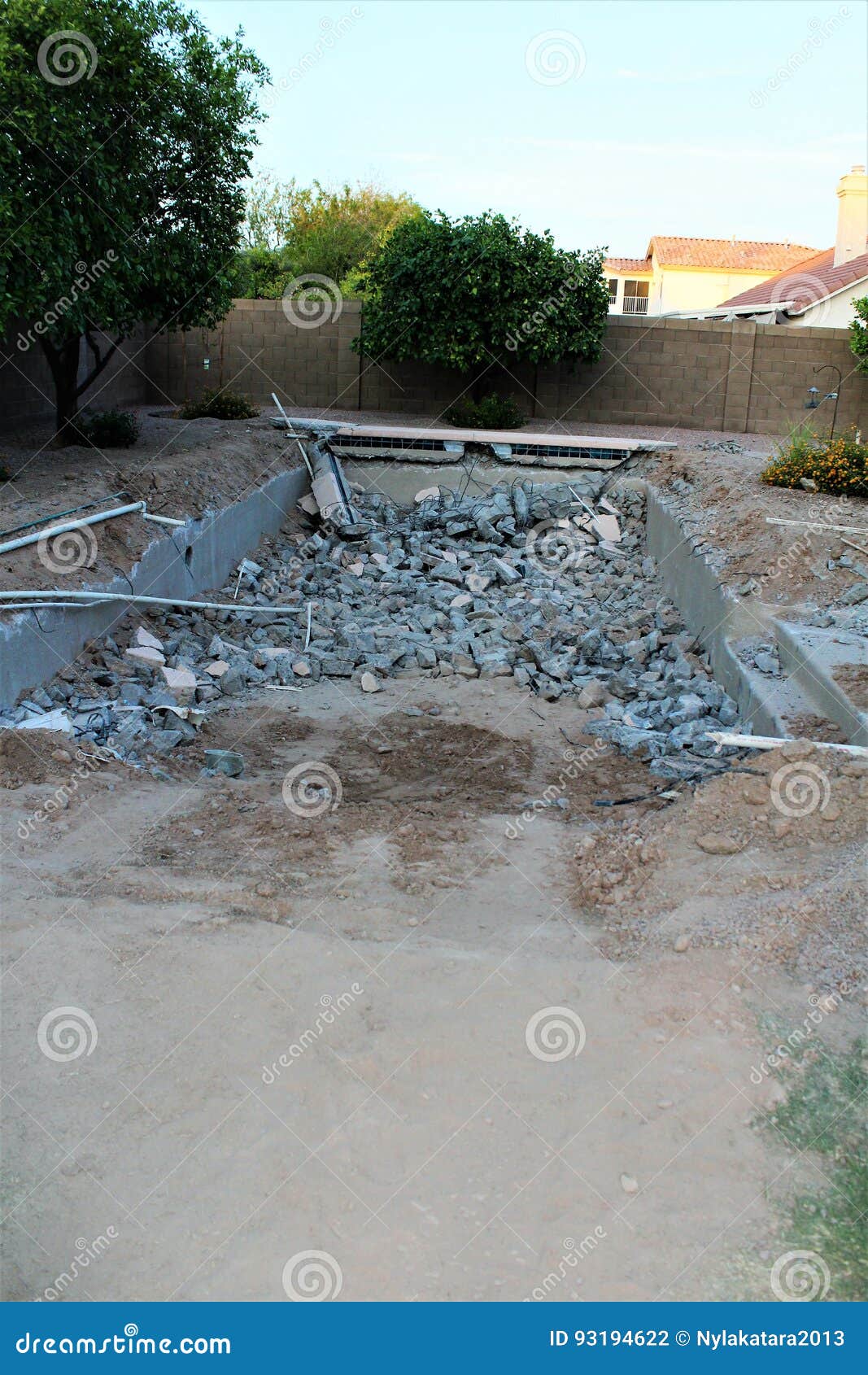 Swimming pool demolition stock photo. Image of swim, swimming - 93194622