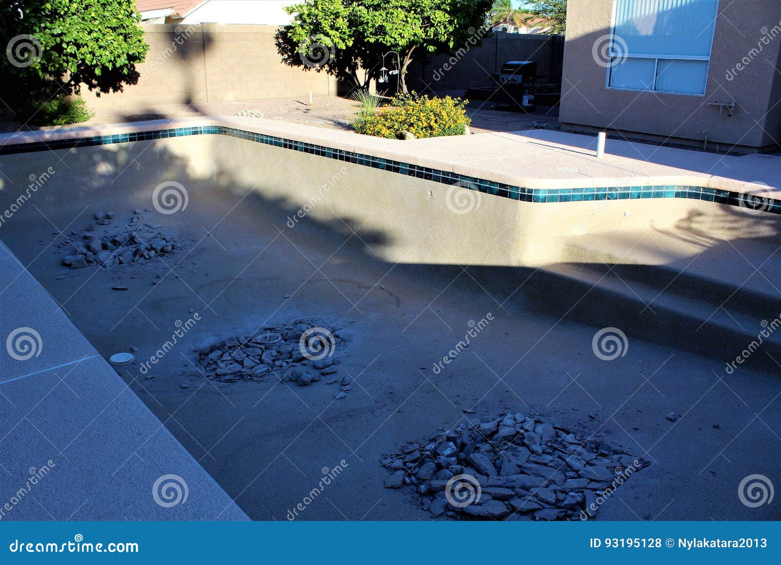 Swimming pool demolition stock photo. Image of concrete - 93195128