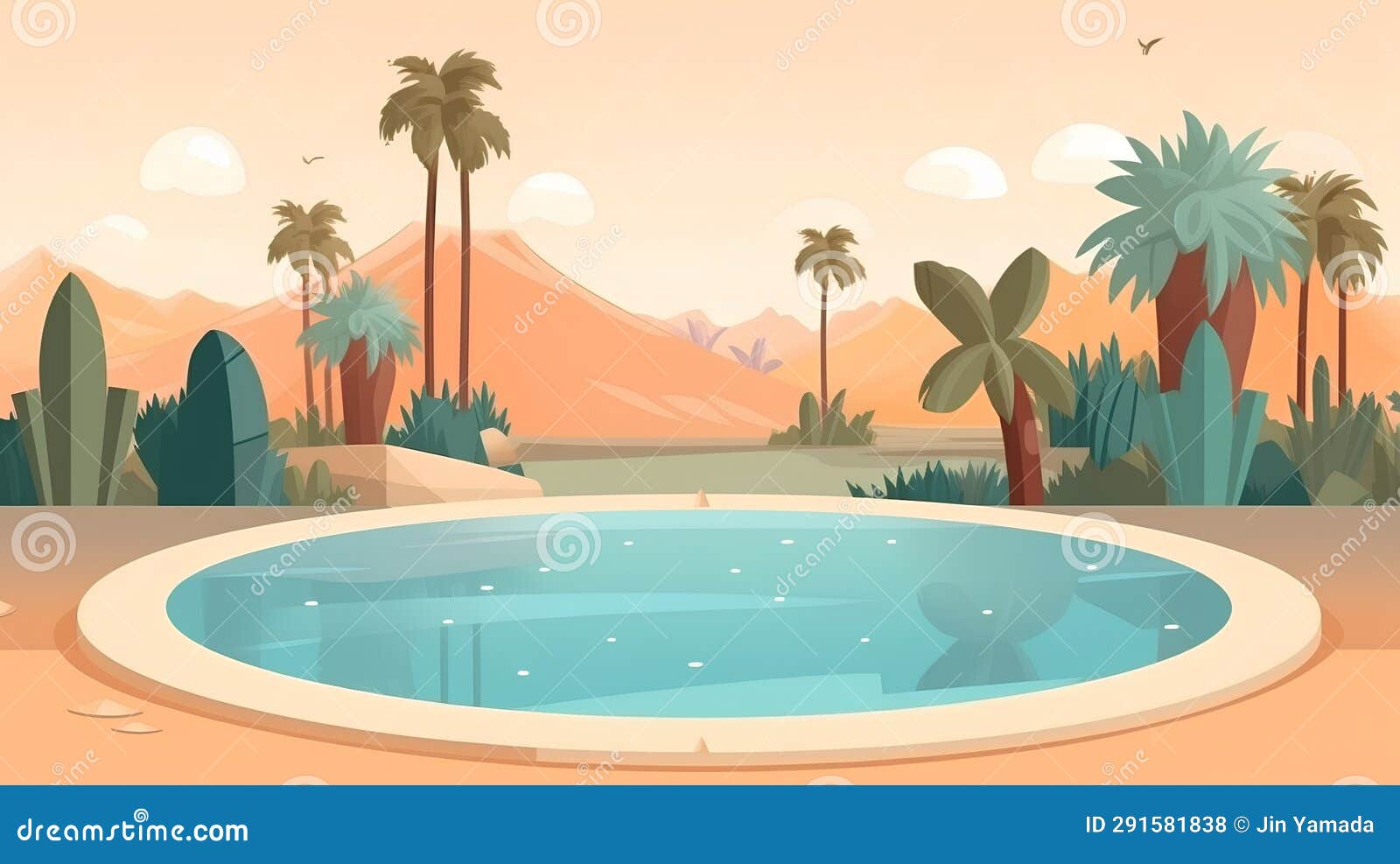 Swimming Pool in the Desert with Palm Trees. Vector Illustration Stock ...