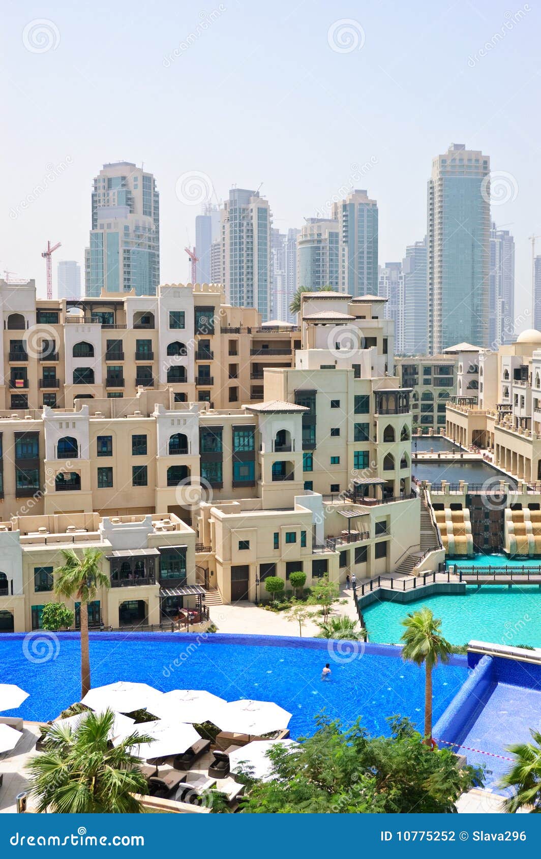 Swimming Pool in Dubai Downtown Stock Photo - Image of beauty, arab ...