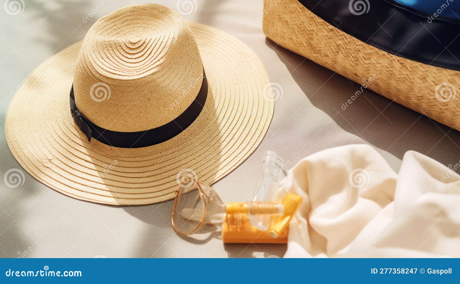 Swimming Pool Essentials Concept. Beach Bag with Items for Safe ...