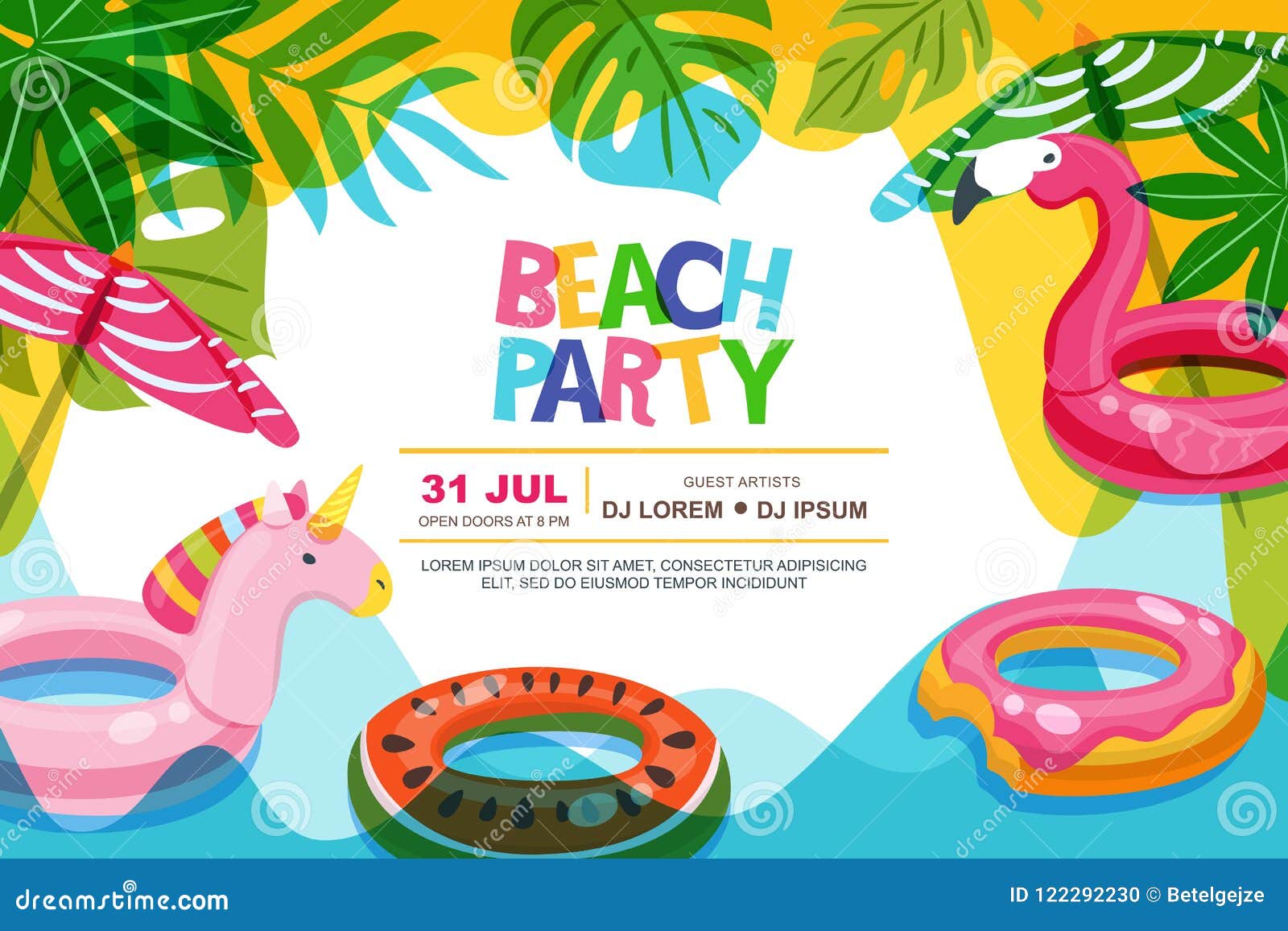 Summer Pool Party Ticket Template Vector Illustration Cartoondealer