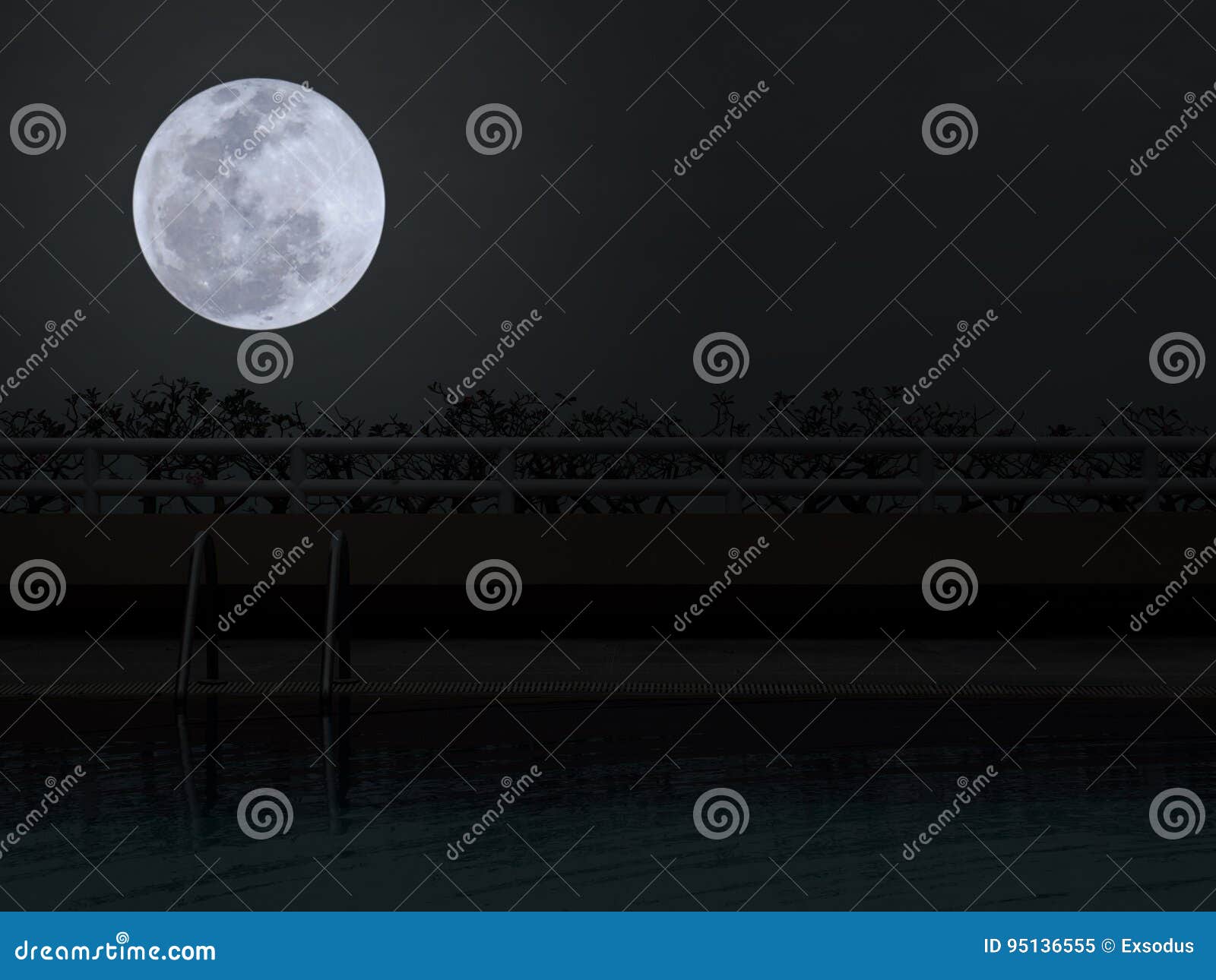 Swimming Pool with Full Moon Stock Image - Image of night, darkness ...
