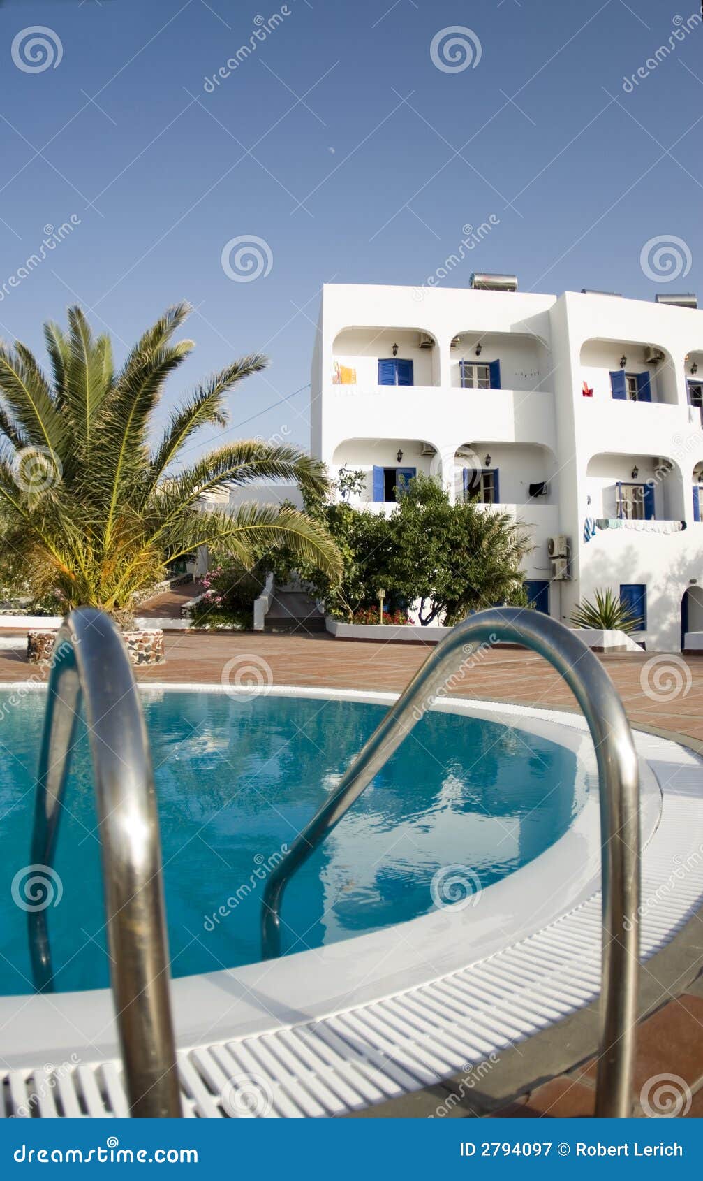 Swimming pool greek island stock image. Image of green - 2794097