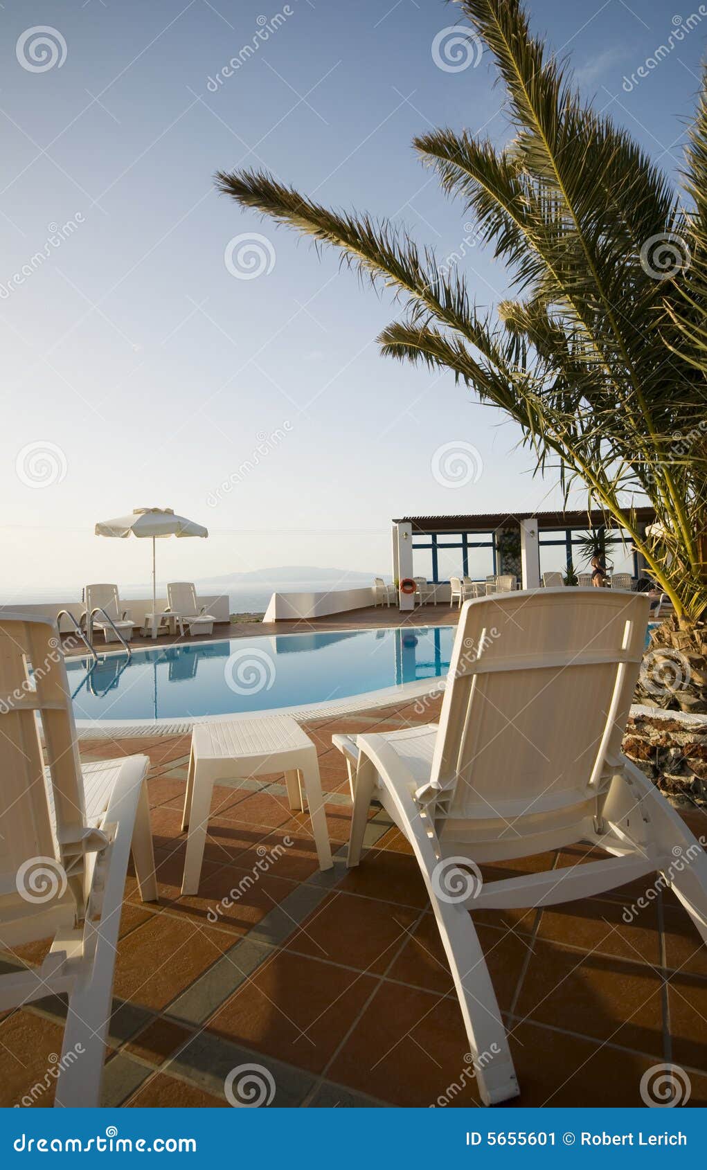 Swimming Pool Greek Islands Santorini Stock Image - Image of luxurious ...