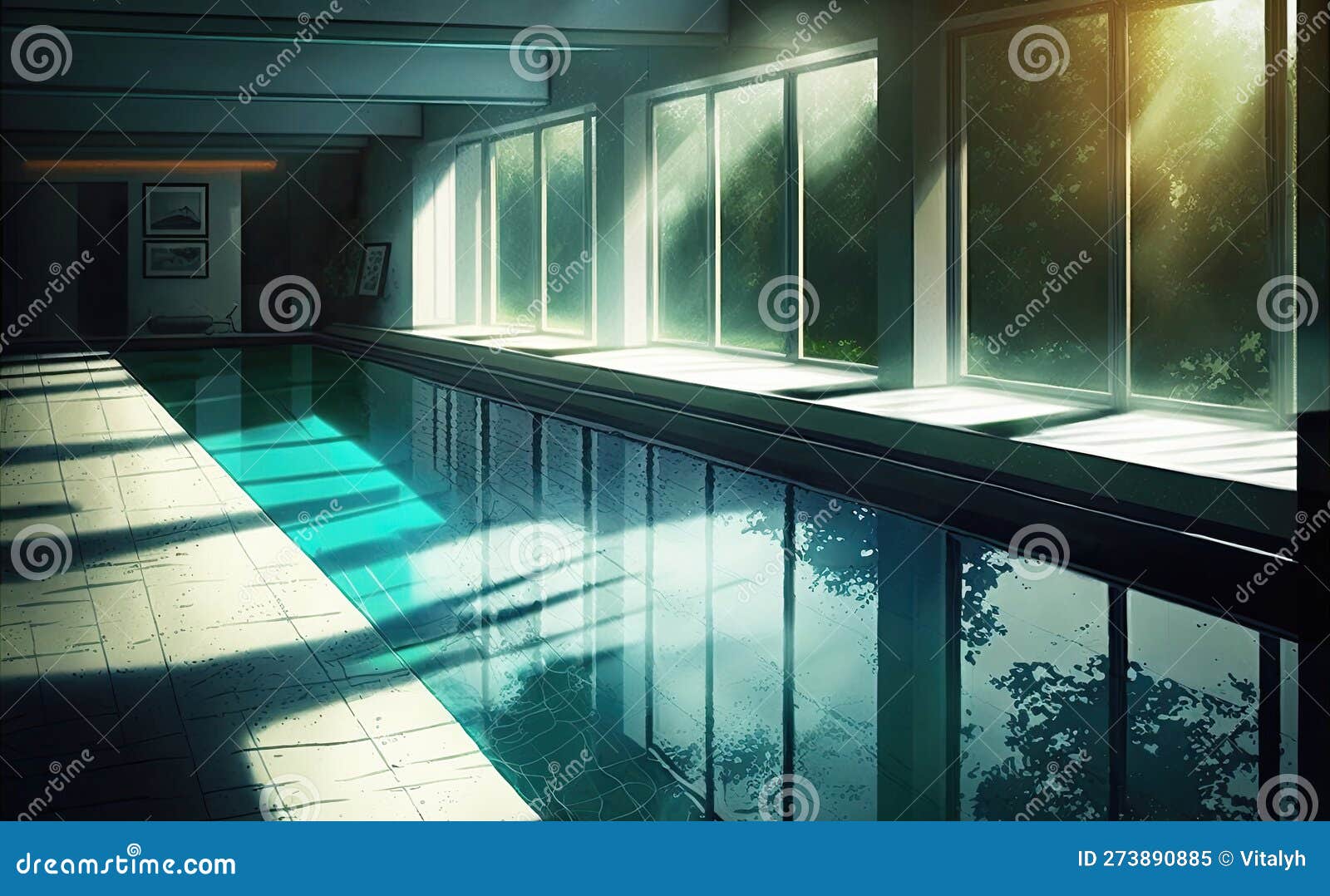 Swimming Pool in Hall with Large Windows. Stock Image - Image of ...