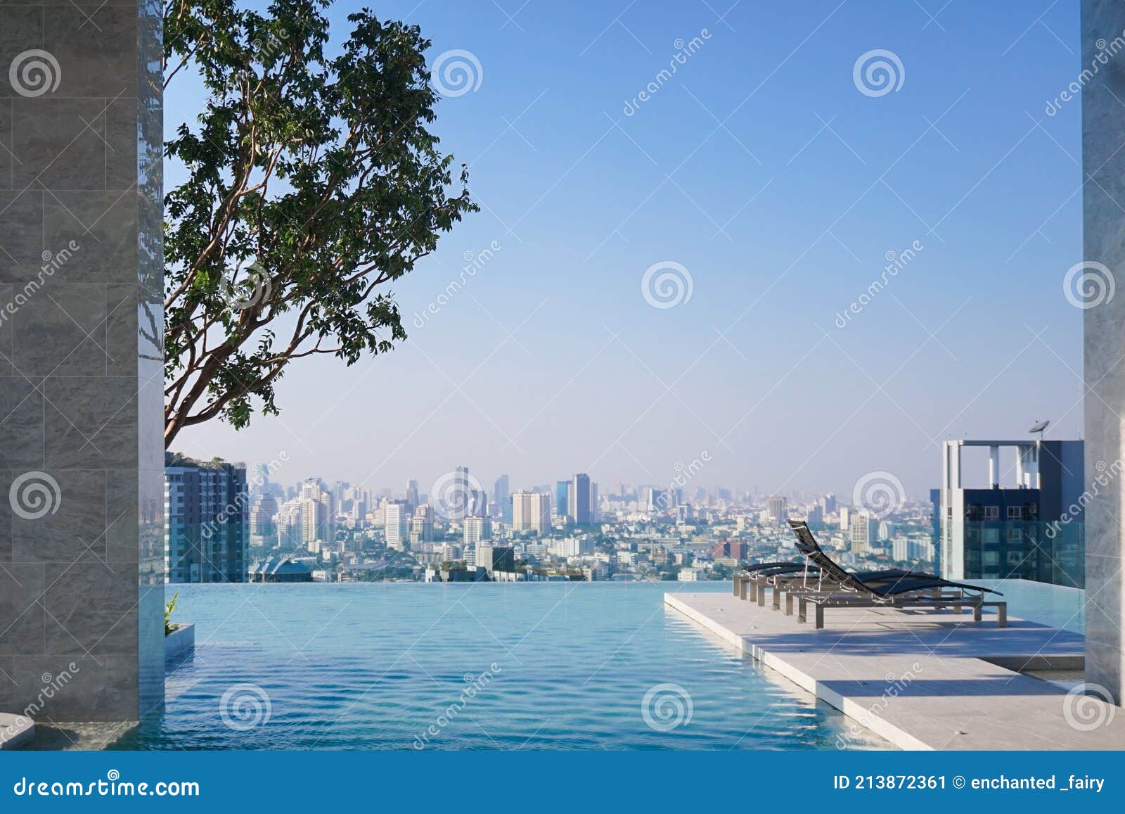 Swimming Pool. Swimming Pool on the High Rise Building with Cityscape ...