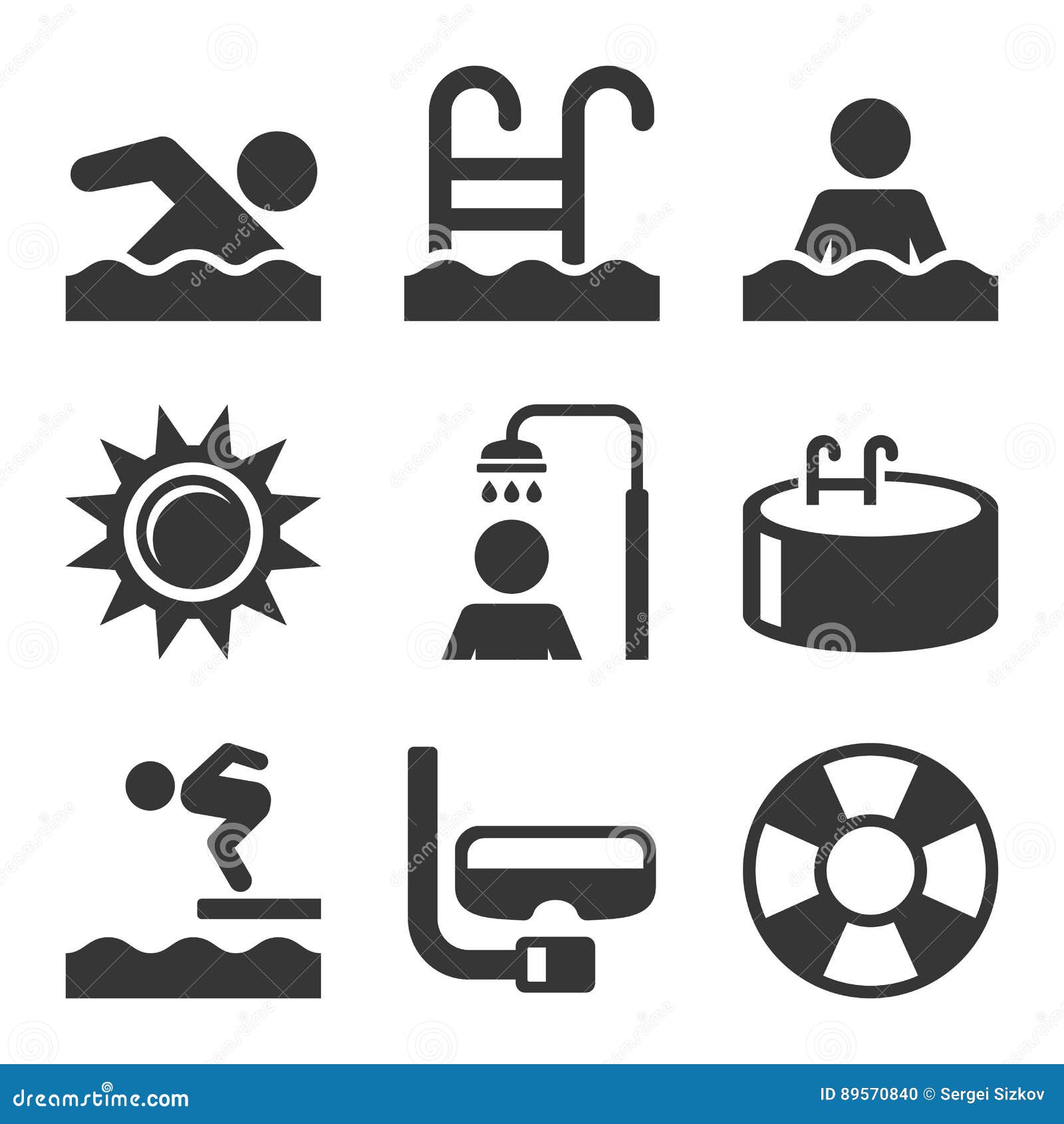 Swimming Pool Icons Set on White Background. Vector Stock Vector ...