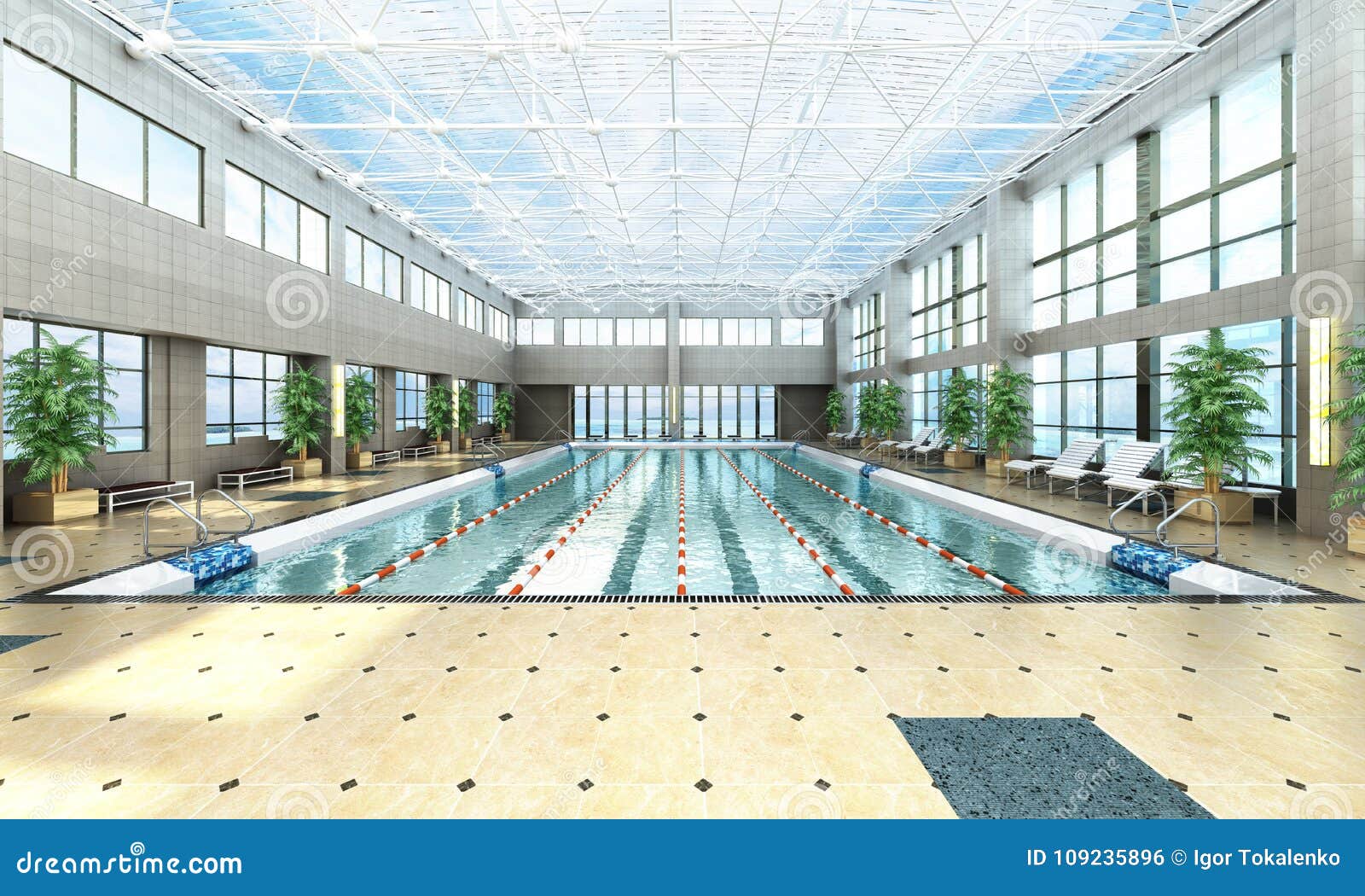 Swimming Pool Interior 3d Render Image Stock Illustration ...