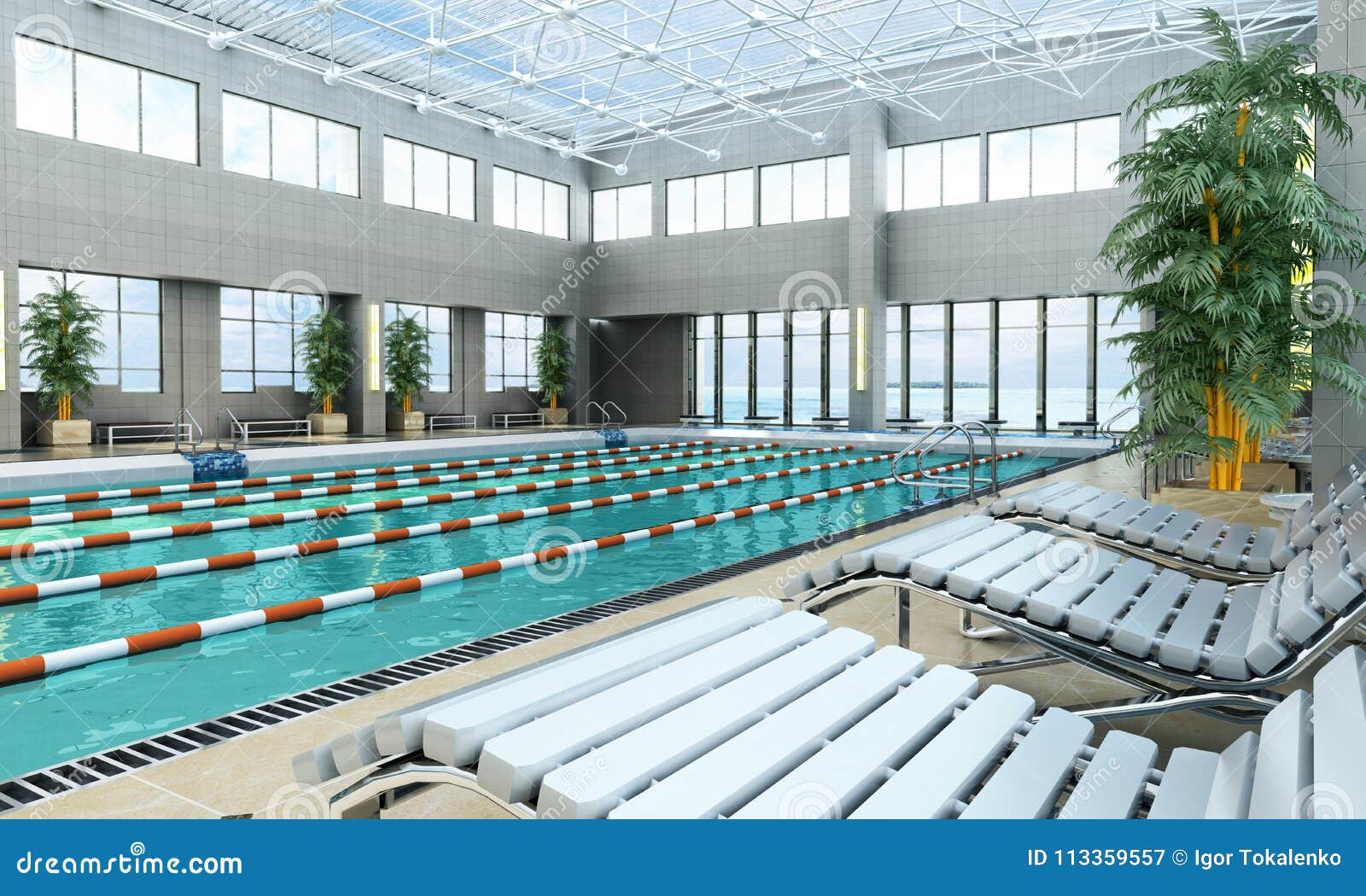 Swimming Pool Interior 3d Render Image Stock Illustration ...