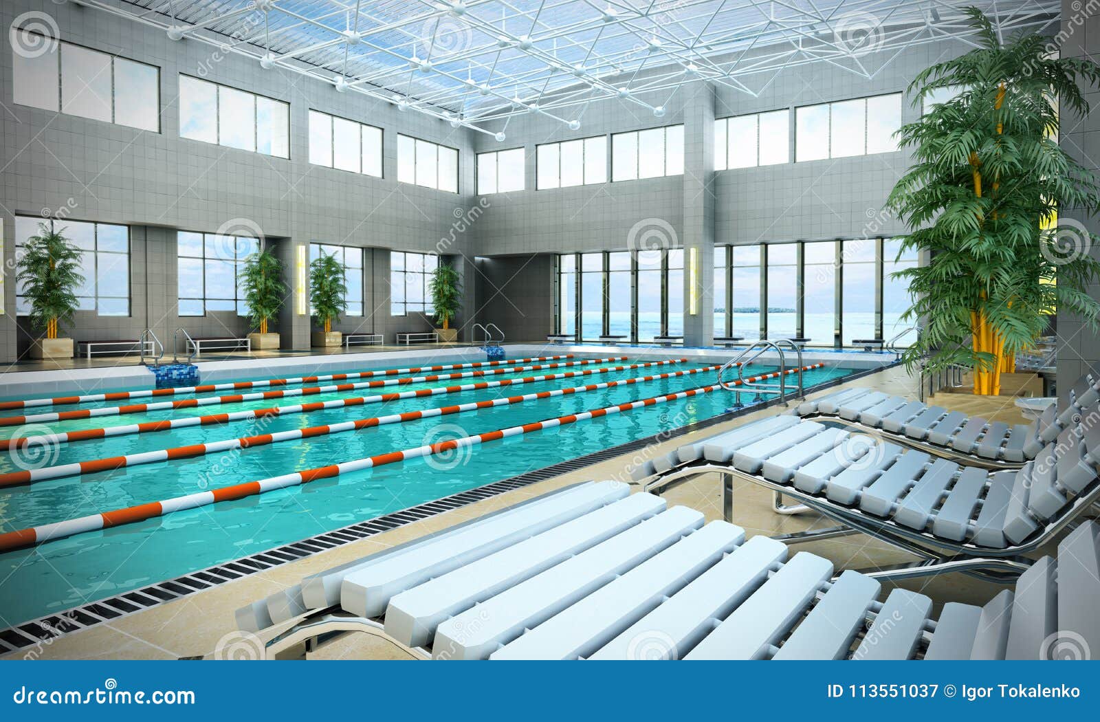 Swimming Pool Interior 3d Render Image Stock Illustration ...
