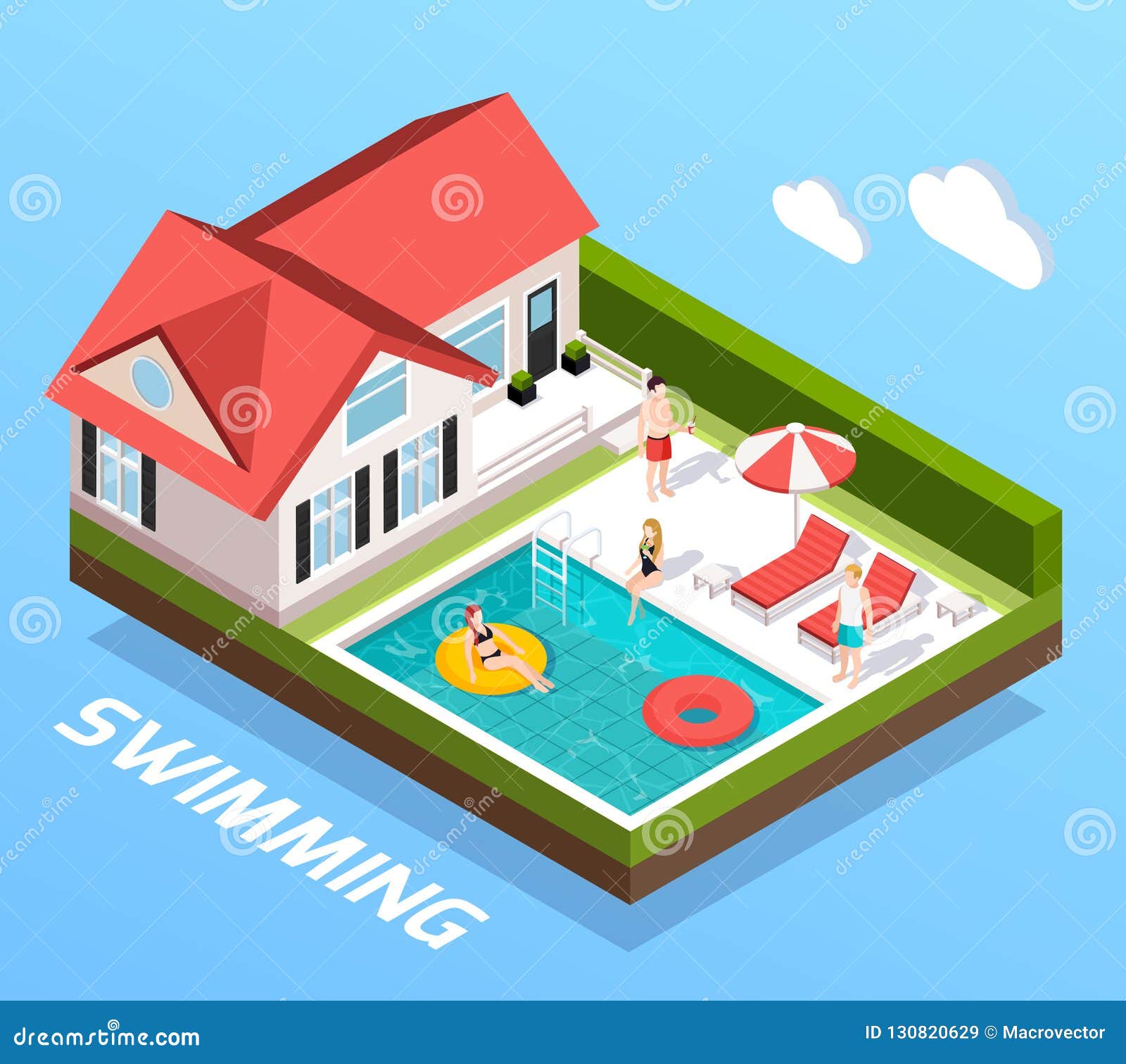 Swimming Pool Isometric Concept Stock Vector - Illustration of family ...
