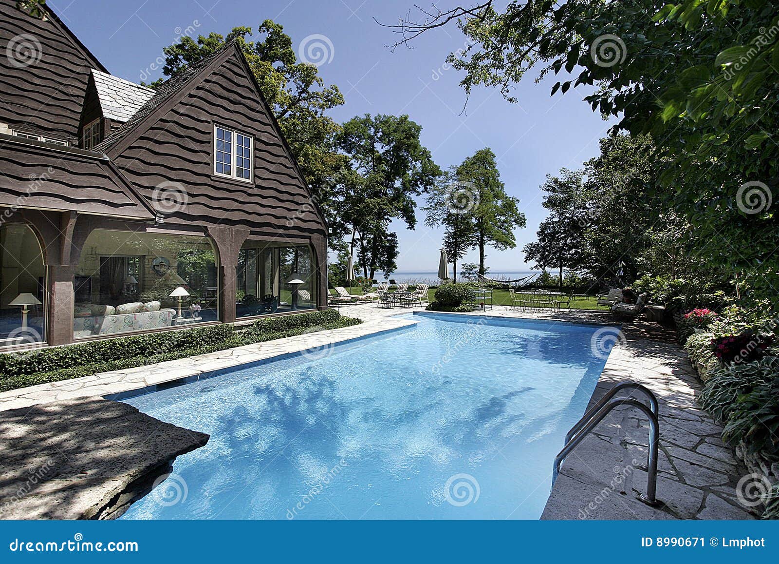 Swimming Pool with Lake View Stock Image - Image of contemporary ...