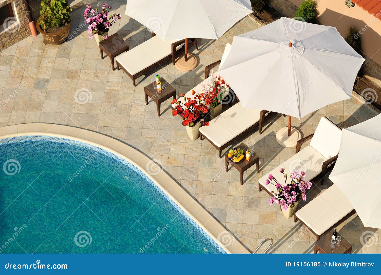Swimming Pool and Lounges with Parasols Stock Image - Image of rest ...