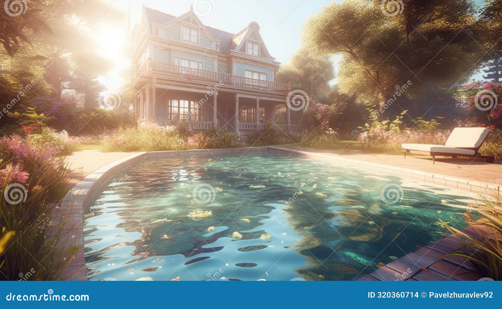 Swimming Pool at Luxury Villa with Sun Flare Filter Effect Stock Photo ...