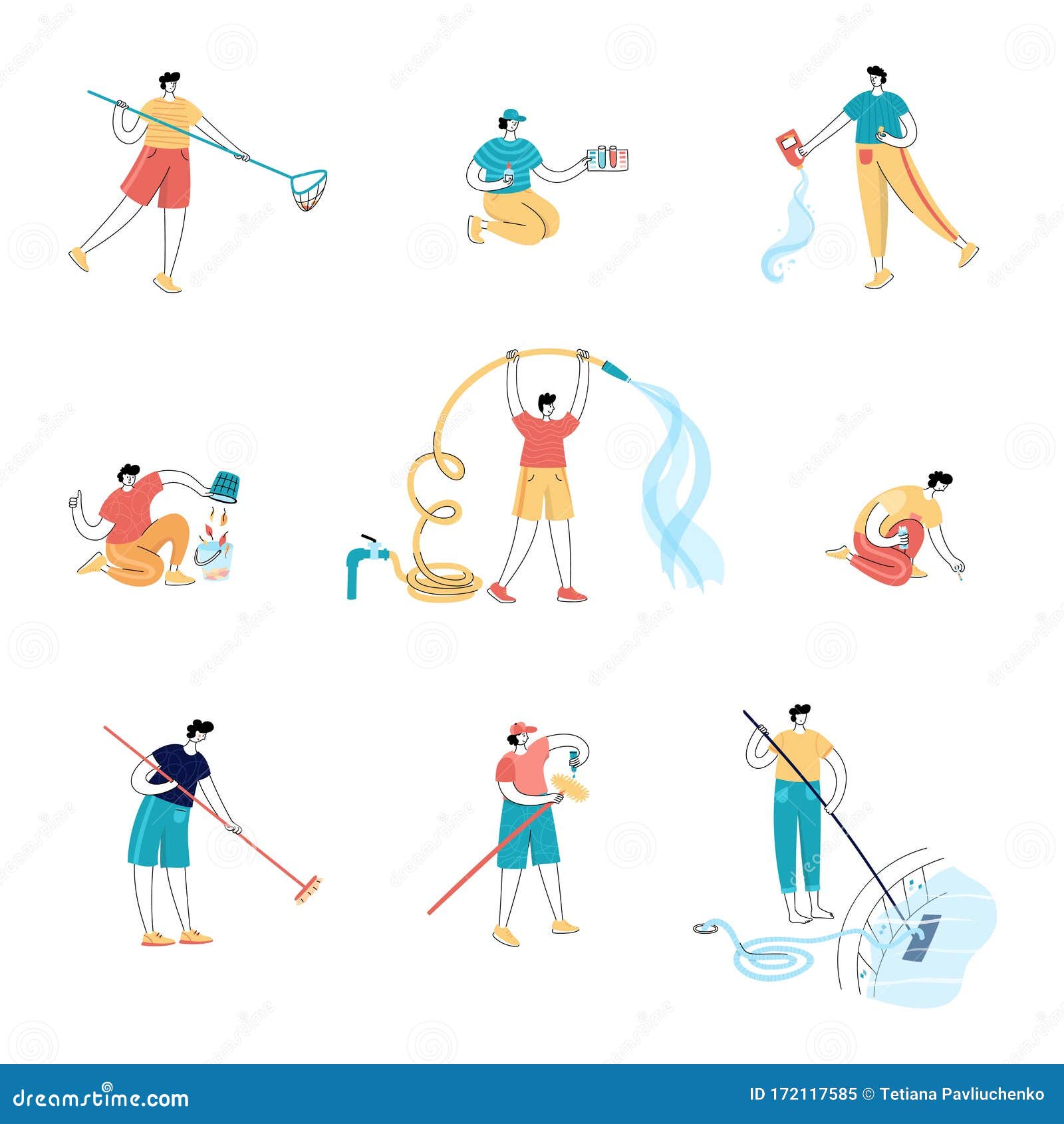 Swimming Pool Maintenance Workers Stock Vector - Illustration of ...