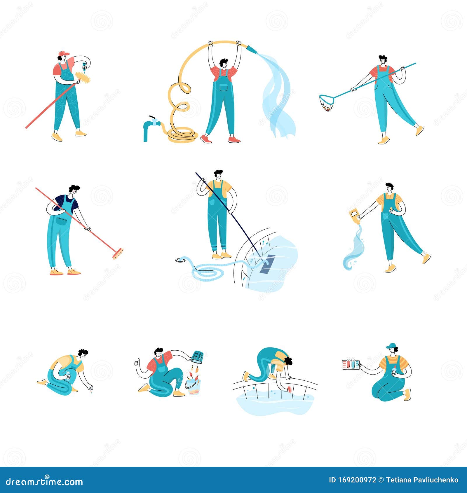 Swimming Pool Maintenance Workers Stock Vector - Illustration of algae ...